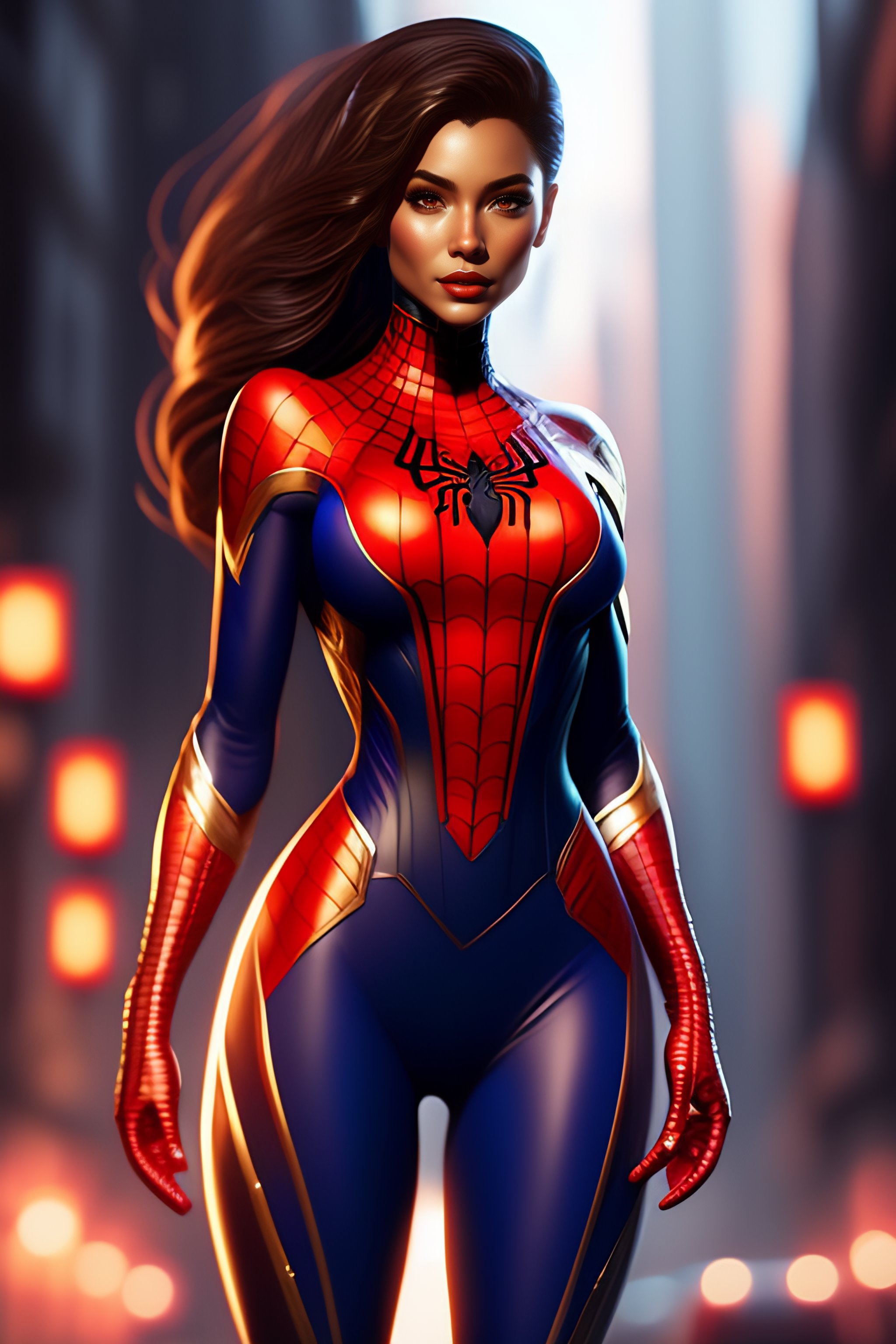 Lexica - A female version of Spider-Man with midriff in full body view ...