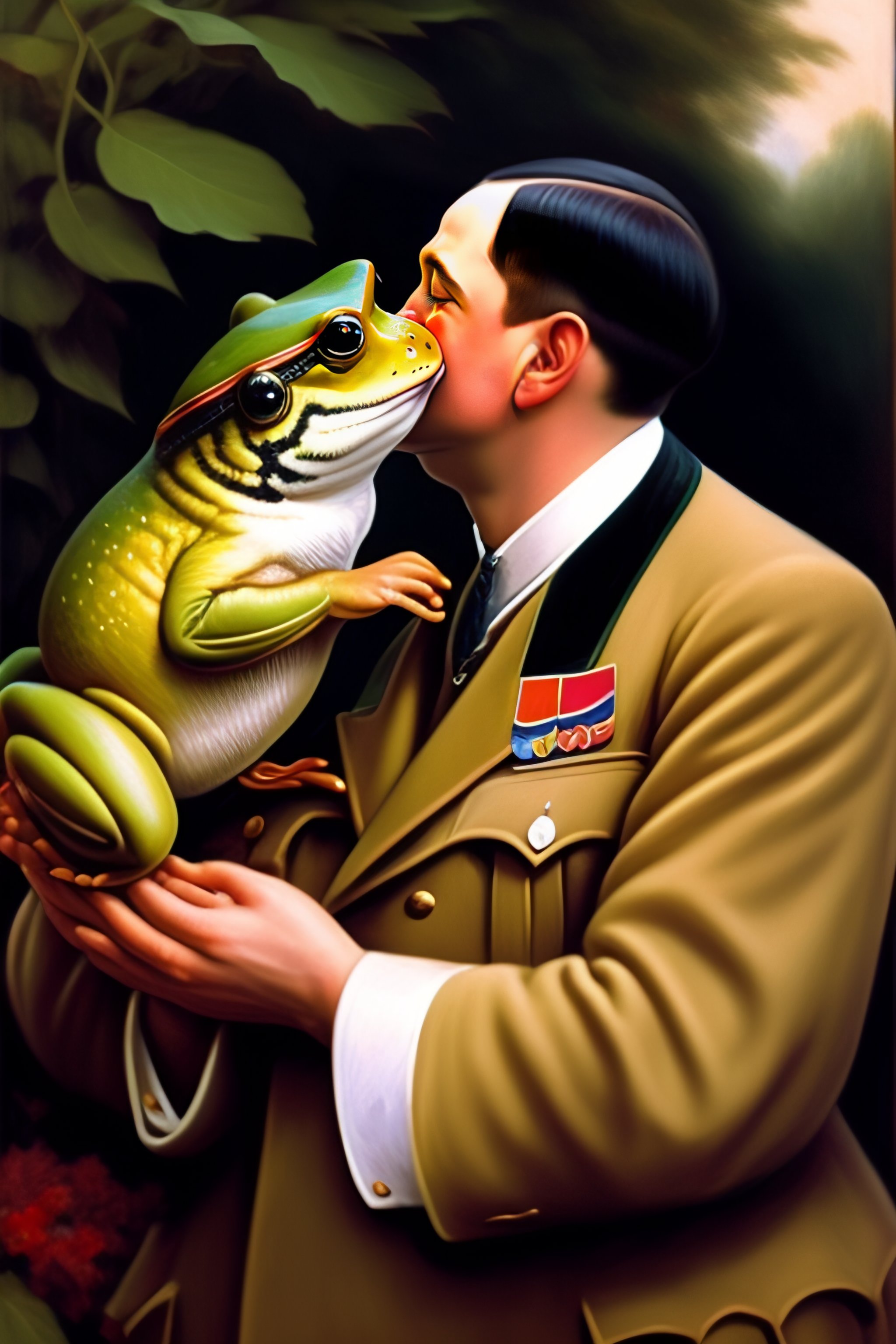 Lexica - Adolf hitler kissing a frog, sorolla style