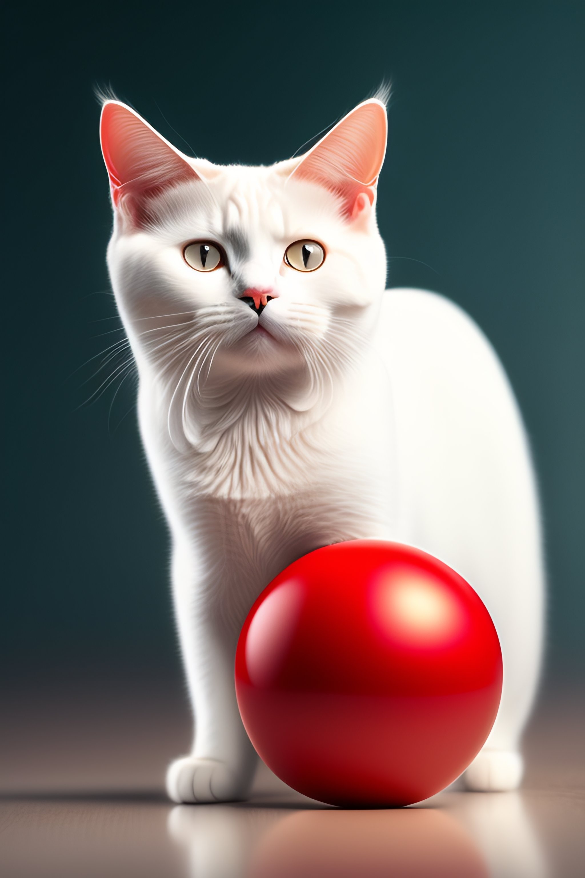 Lexica - A white cat over a red ball