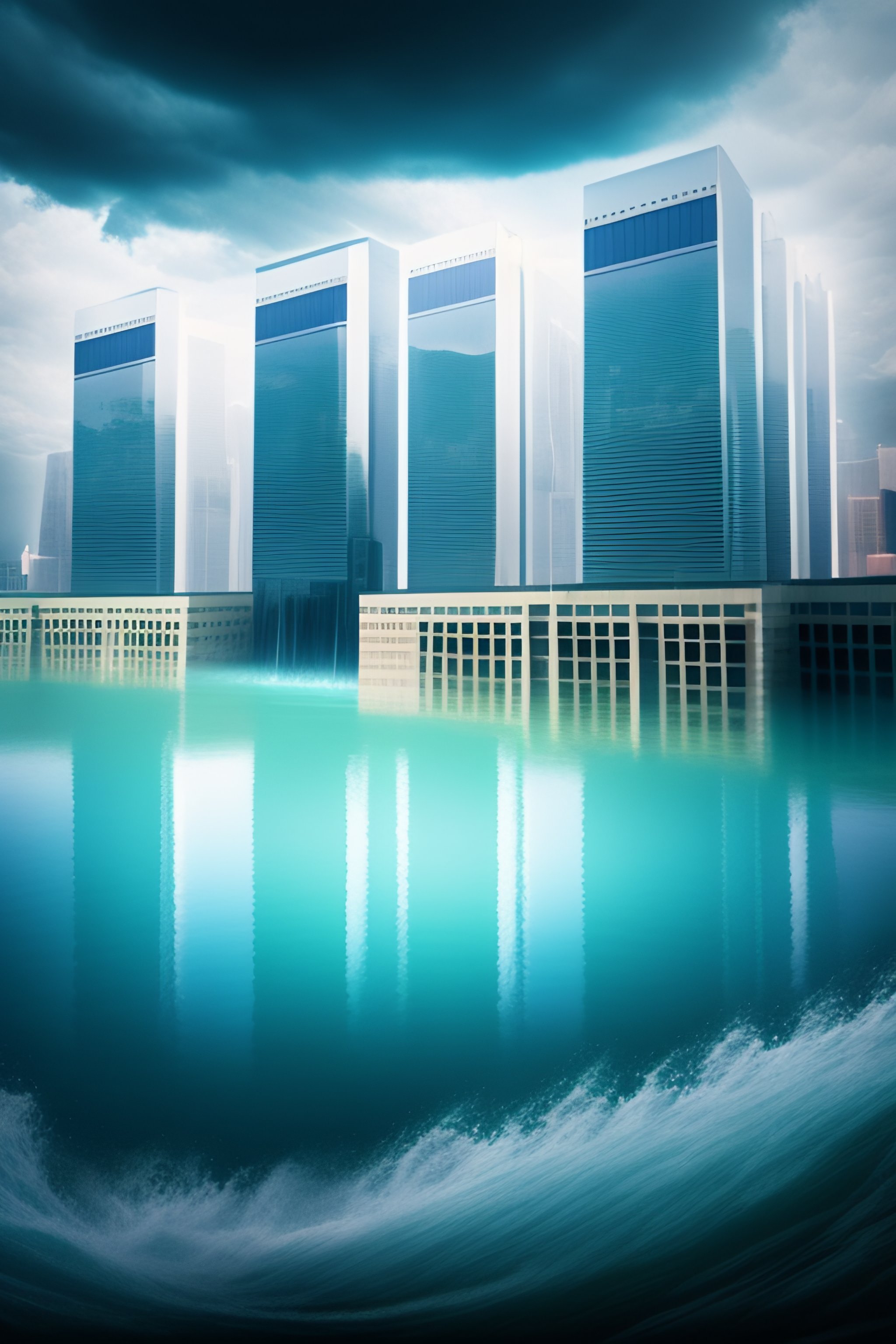Lexica - Dam cracked, massive blue water flooding, flooded office ...