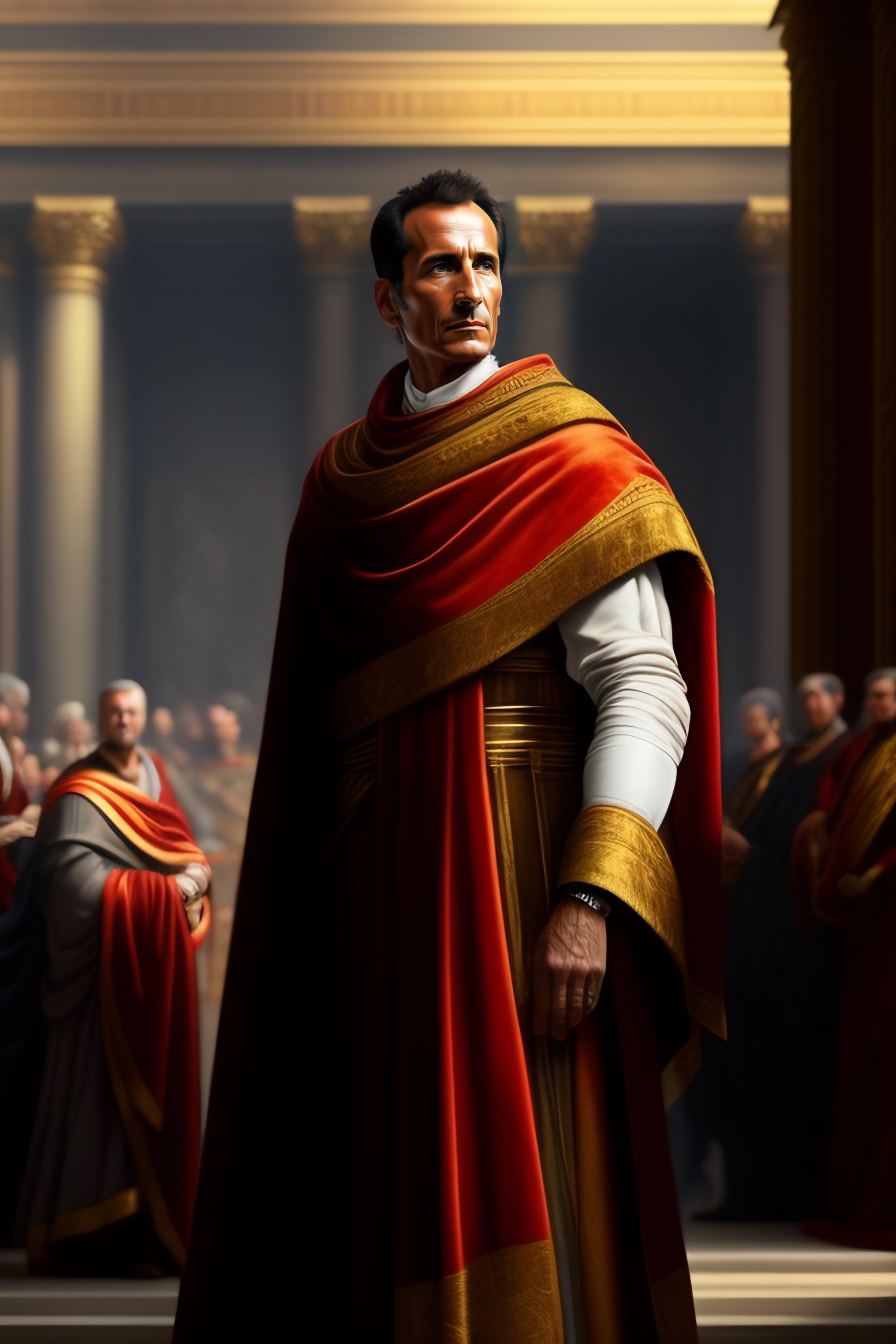 Lexica - Julius caesar standing before the senate of rome.
