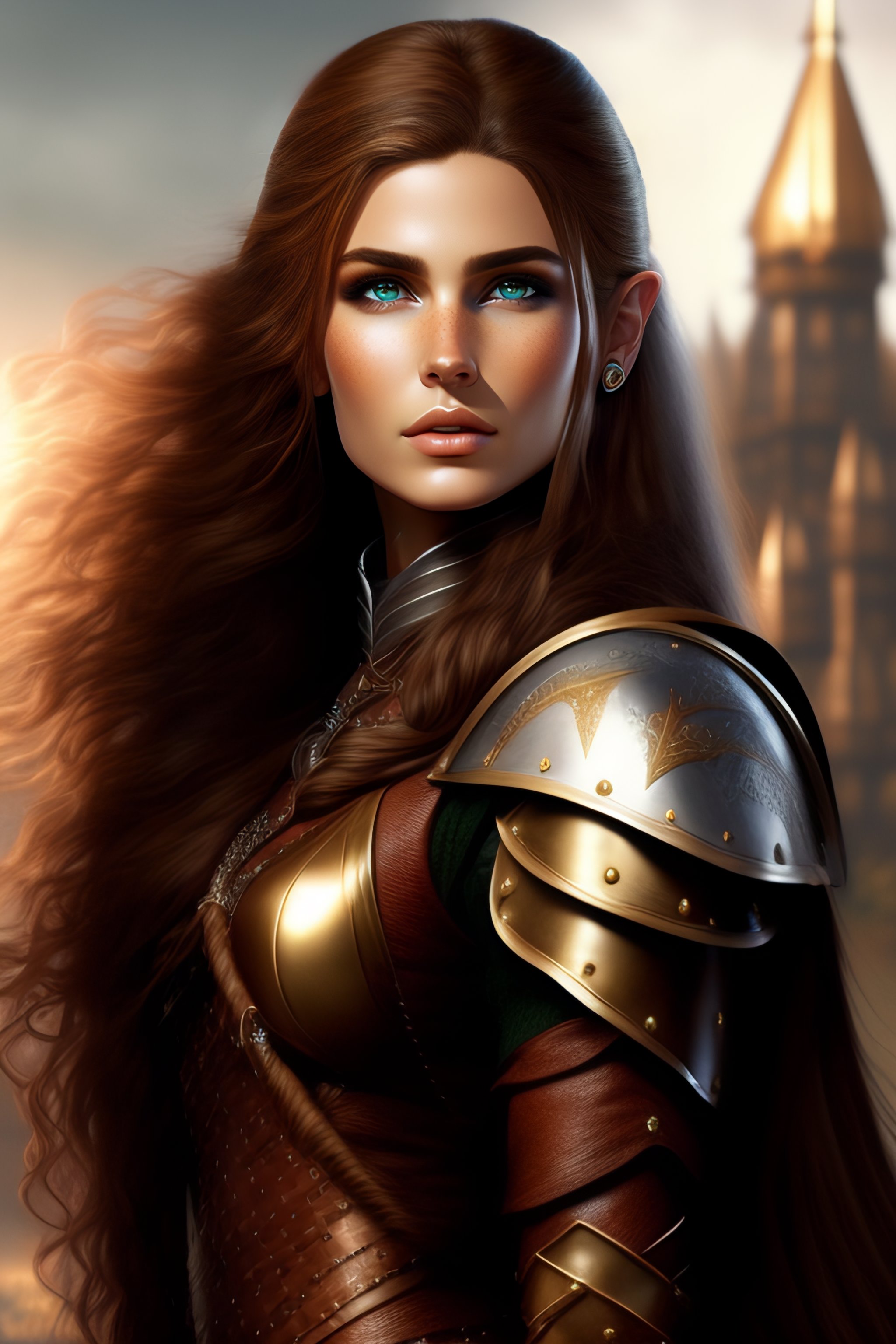 Lexica - Elf girl archer with brown wavy hair and cute face dressed in ...