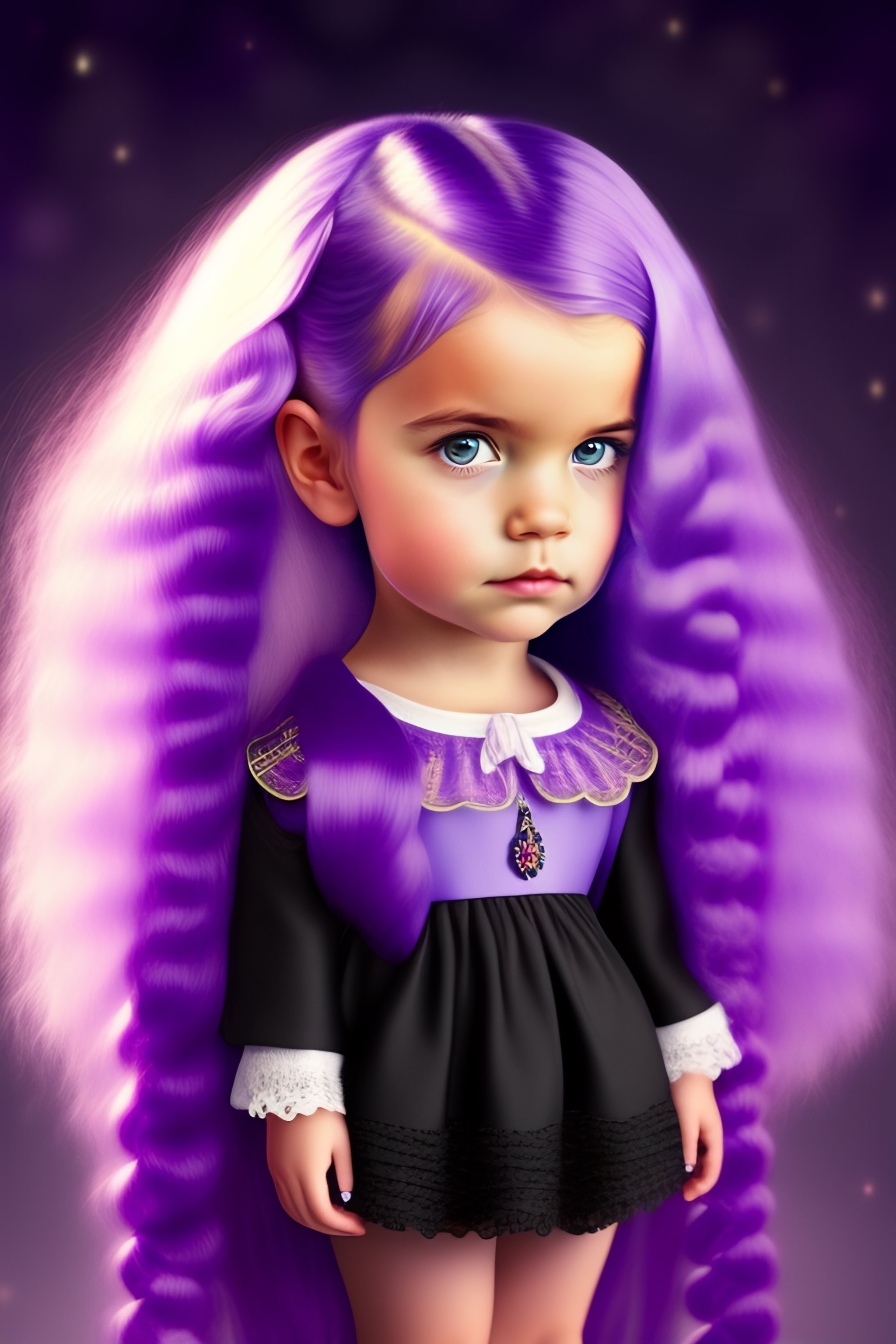 Lexica - Girl of short stature, long lilac hair, collected in two ...