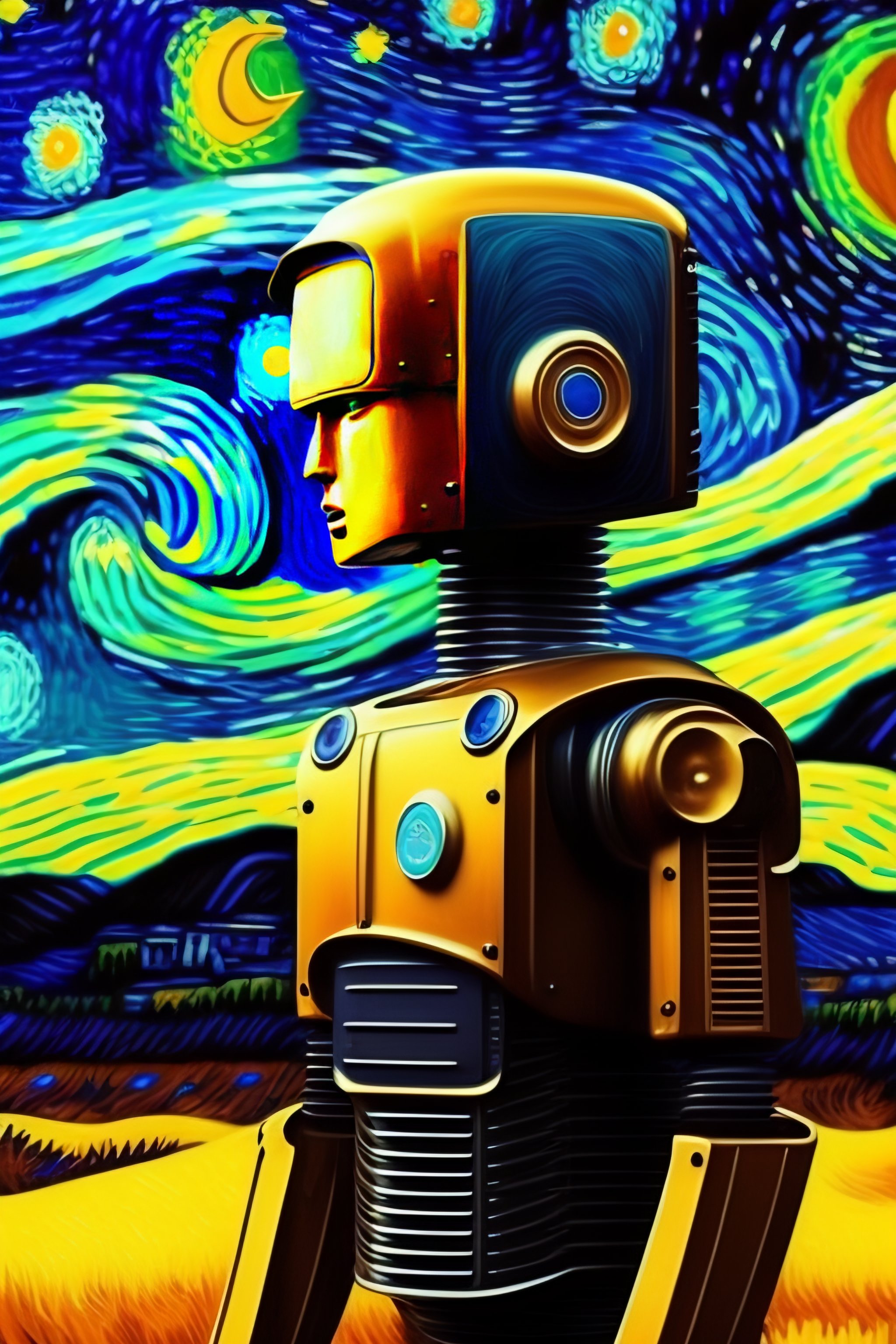 Lexica - A robot sadly, Van Gogh.