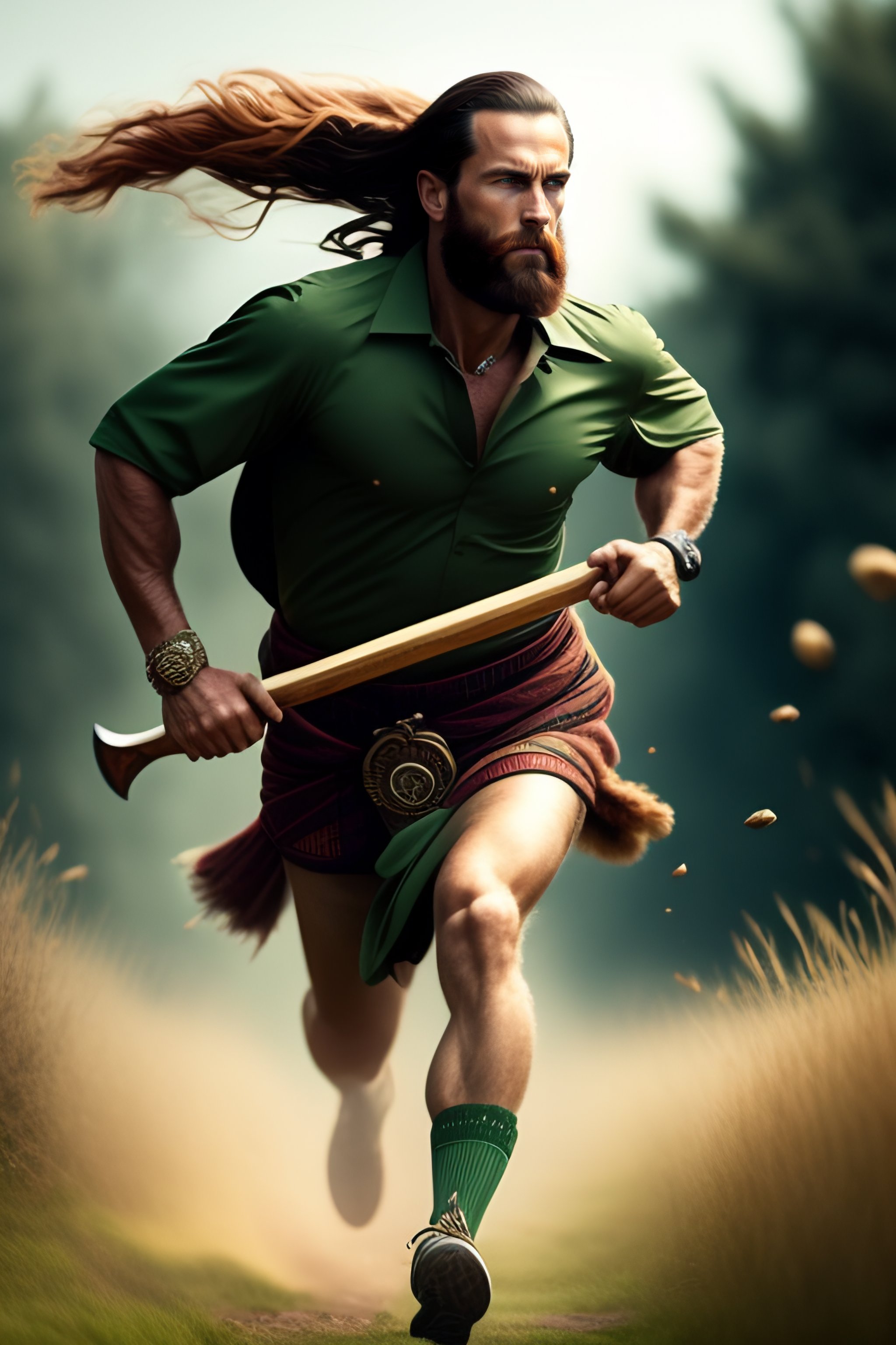 Lexica - Ancient Scotsman man running from the front, in green skirt ...