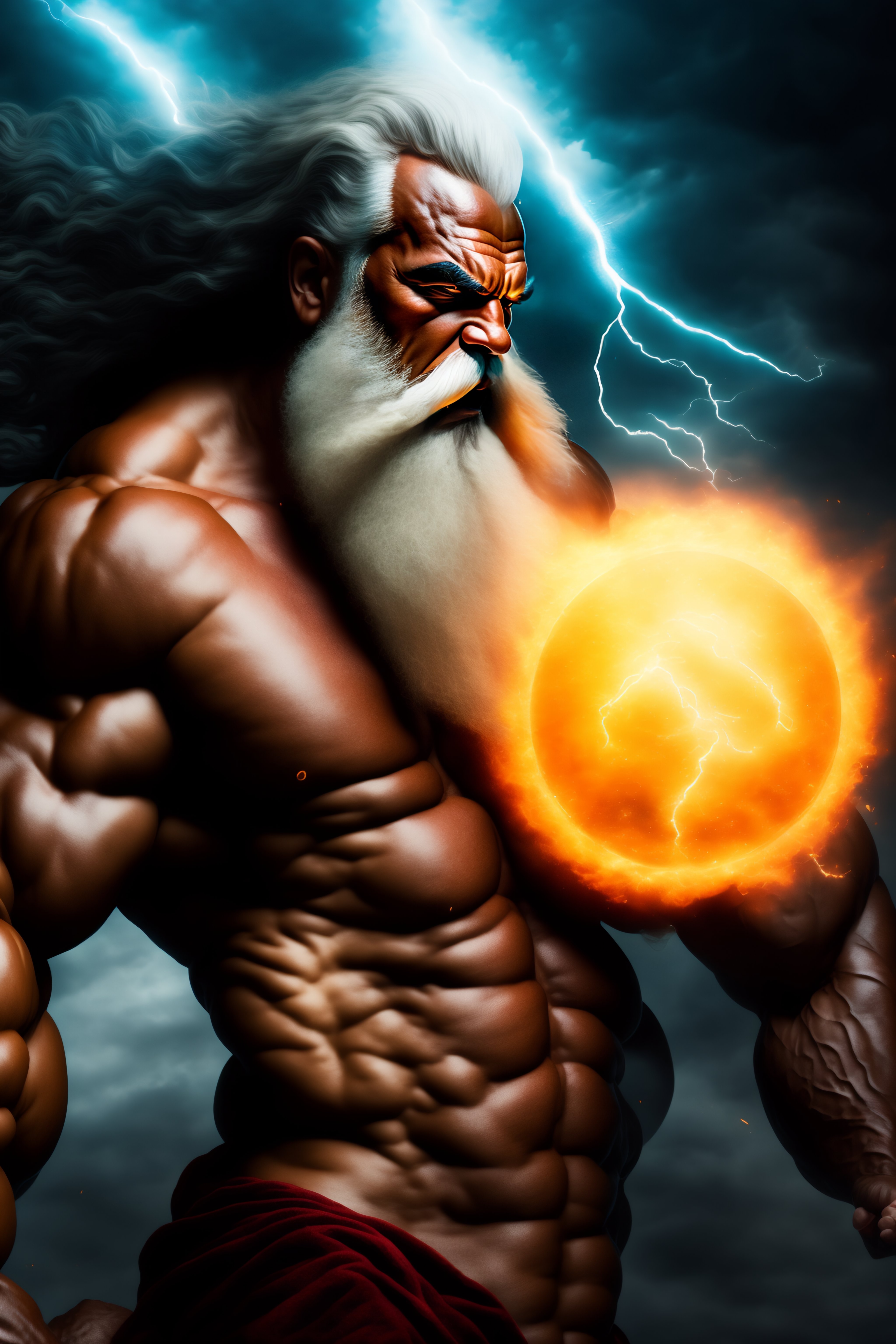 Lexica - Old zeus, with strong body, angry, throwing lightning with his ...