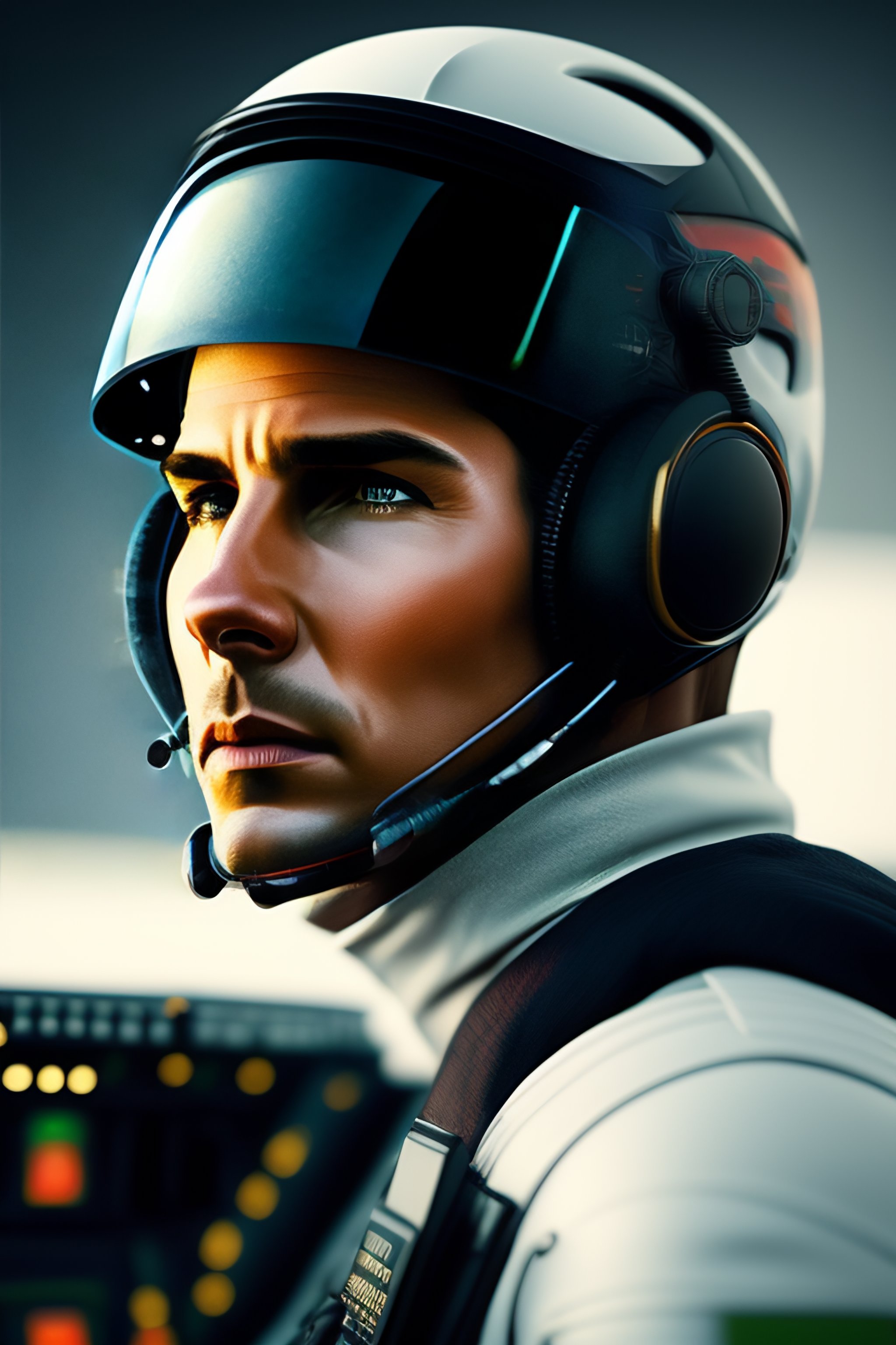 Lexica - Cyborg pilot, Tom Cruise , detailed minimalist interior ...