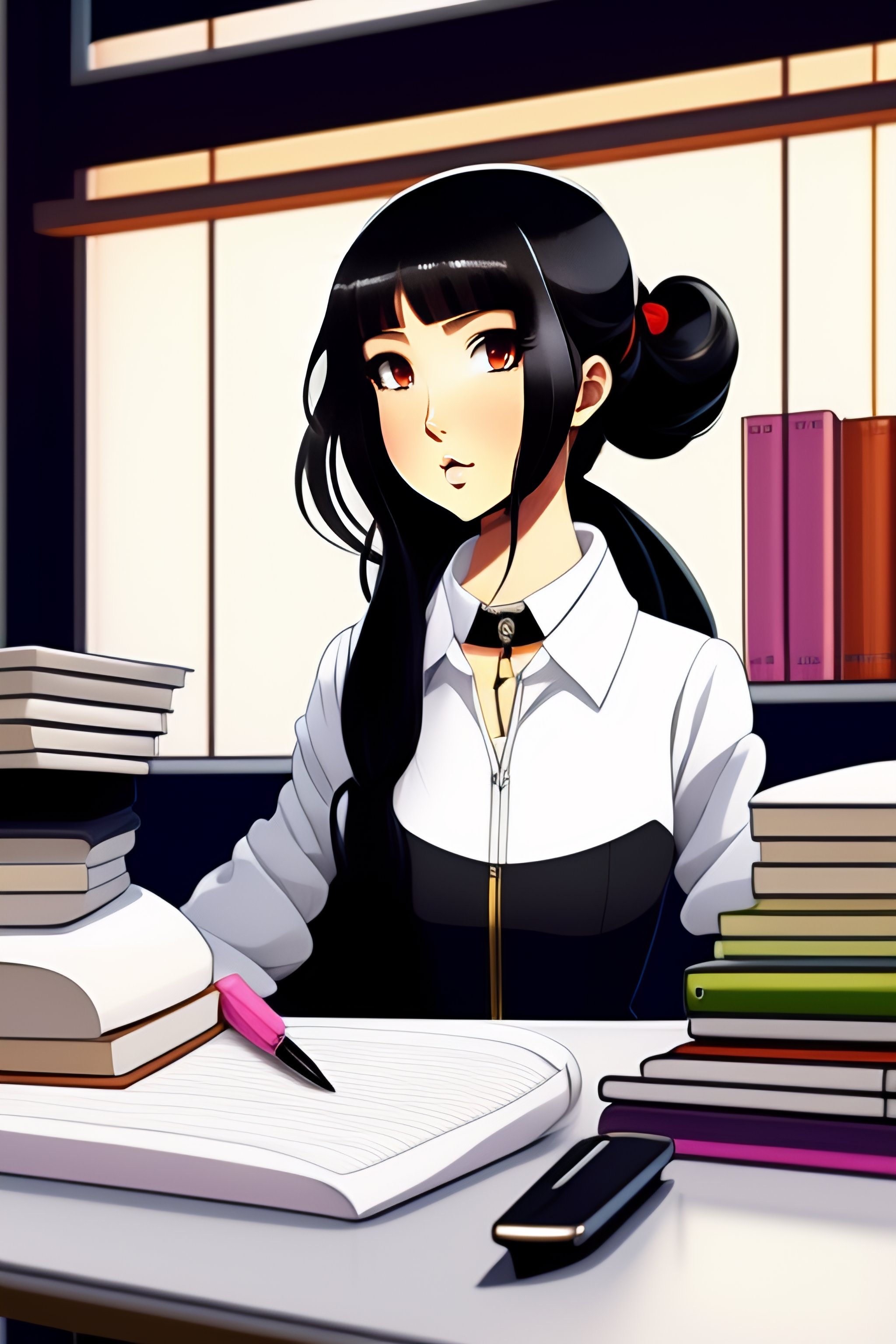 Lexica - The anime girl sits at a desk in a classroom, surrounded by ...