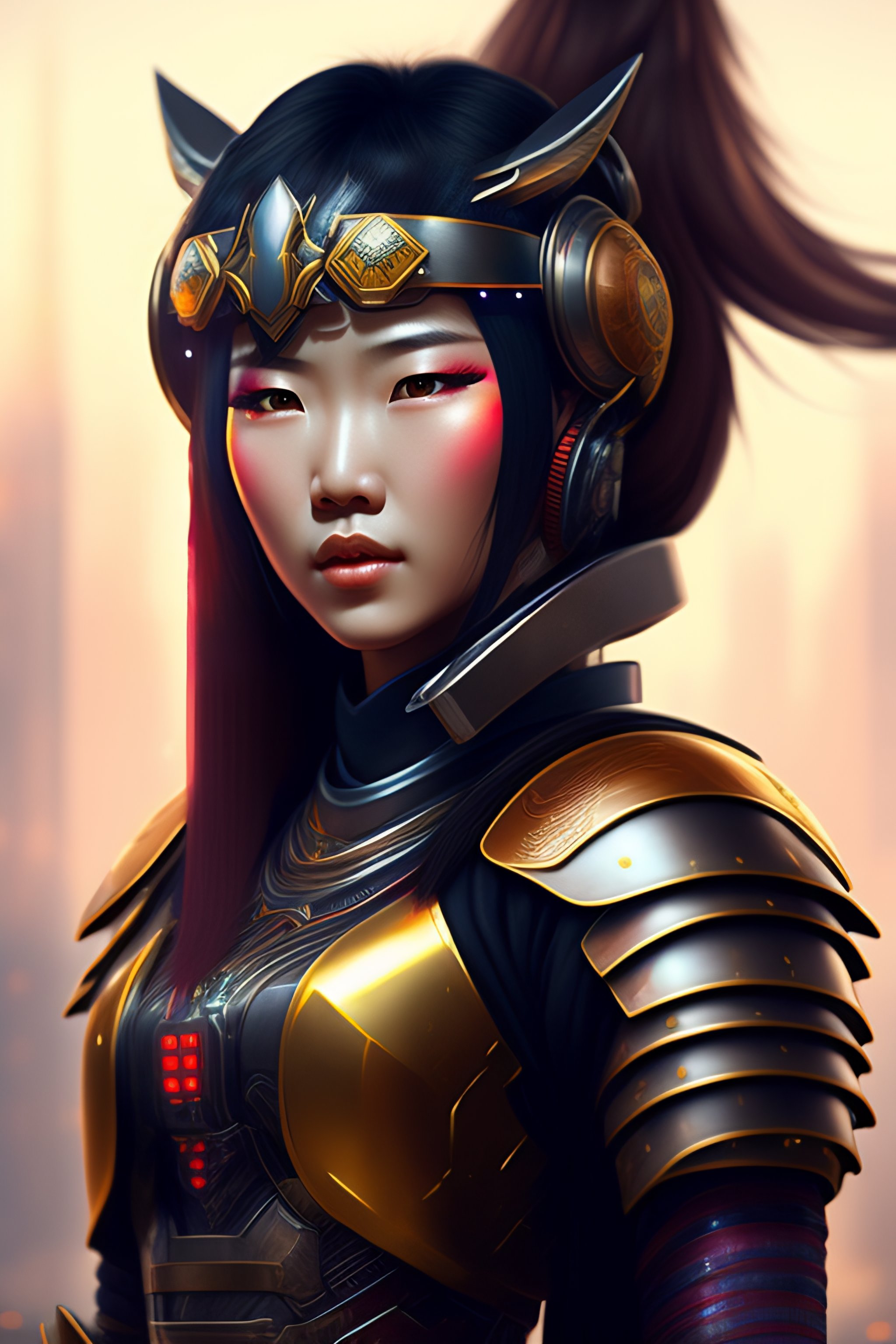 Lexica - Portrait a cyborg Asian girl samurai in mecha armor and helmet ...