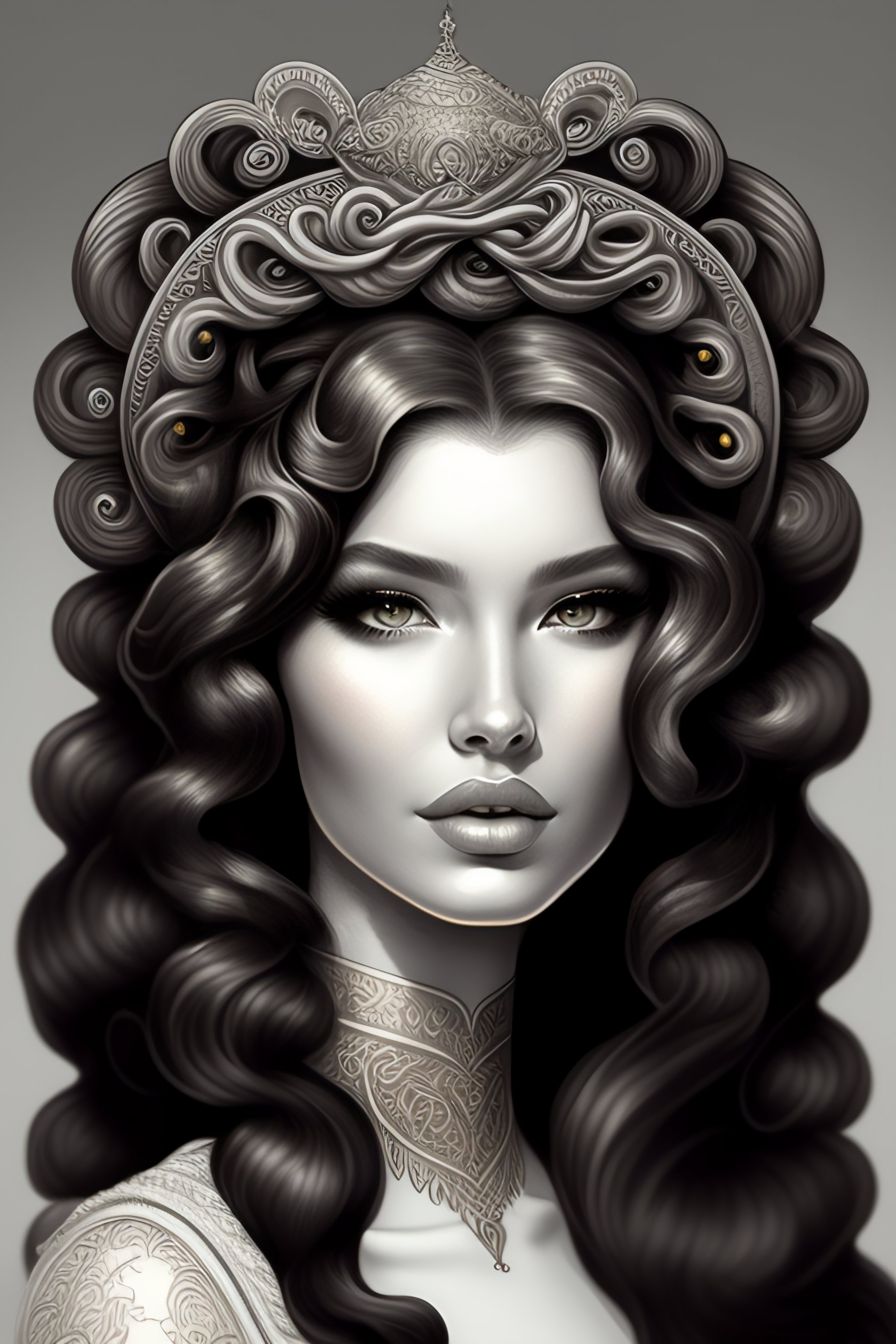 Lexica - A line drawing portrait of a cute medusa by joe fenton ...