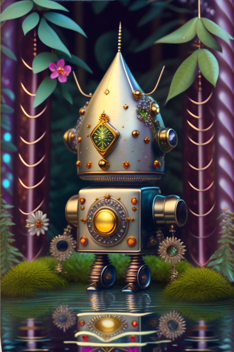 Lexica - Magic trippy silver 1950;s spiked robot with attitude, jewel ...