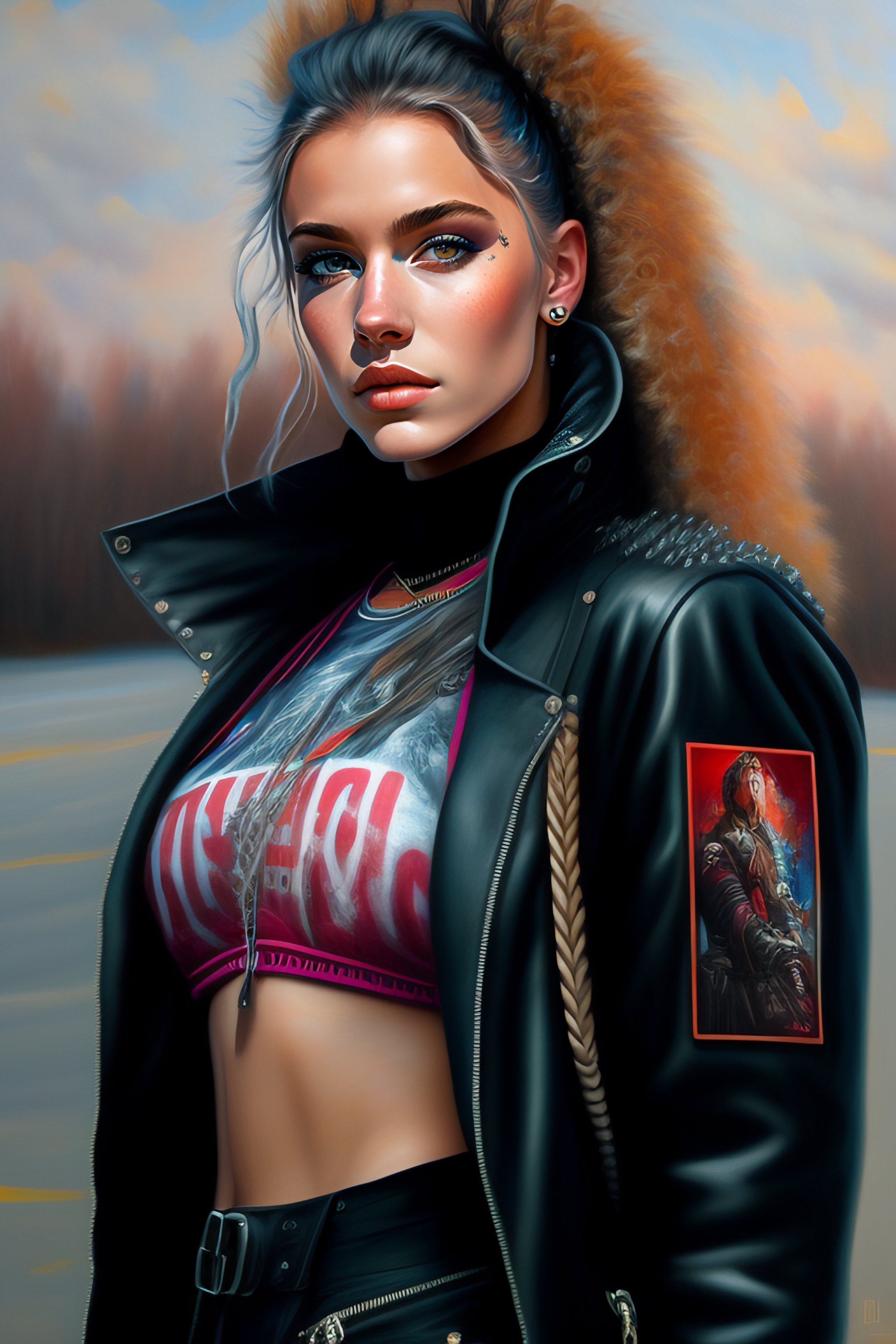 Lexica - Cute punk rock girl, mad max jacket, renaissance, cables on ...