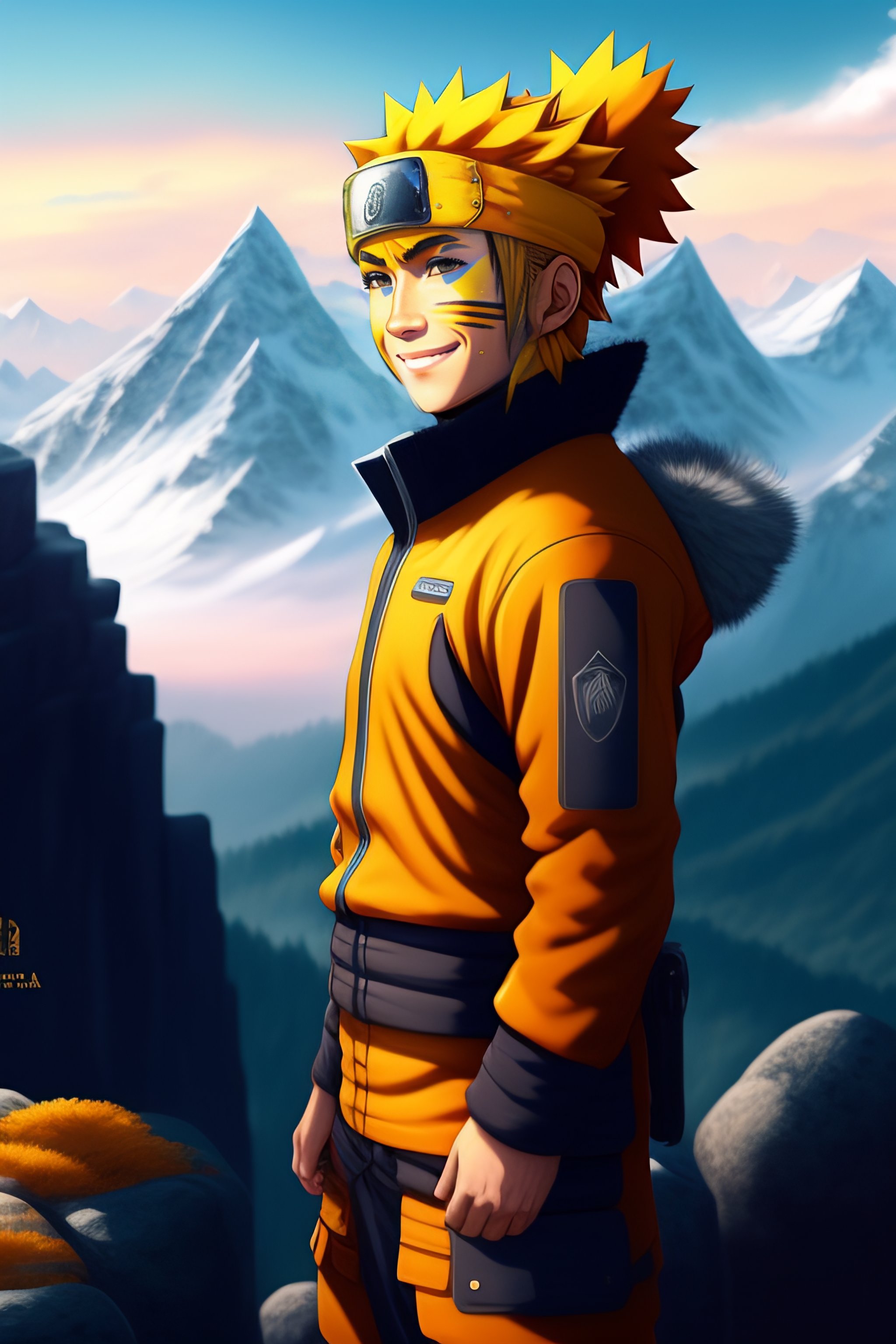 Lexica - Portrait of Naruto smiling on a mountain