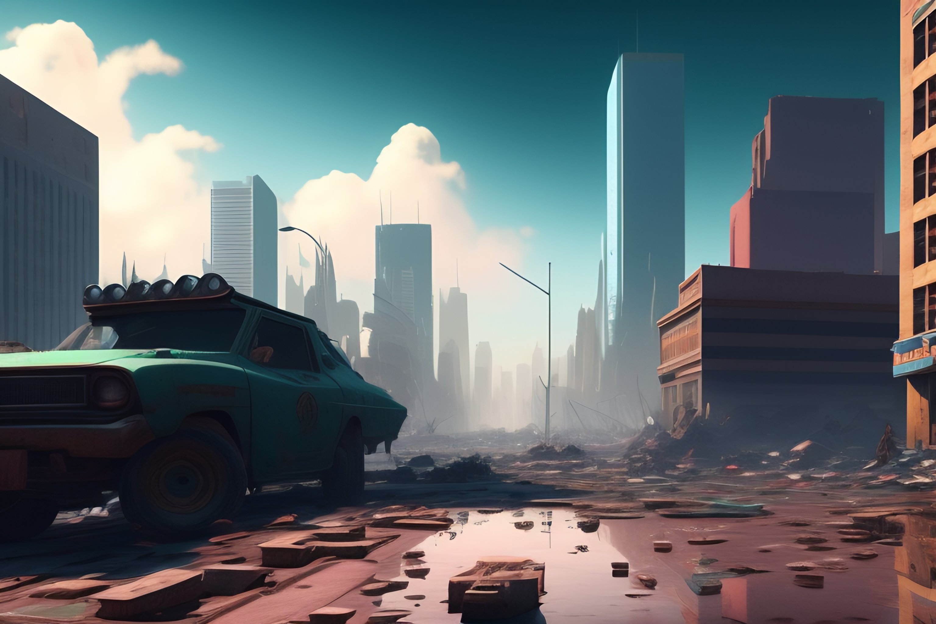 Lexica - A huge apocalyptic city with lots of broken buildings, giant ...