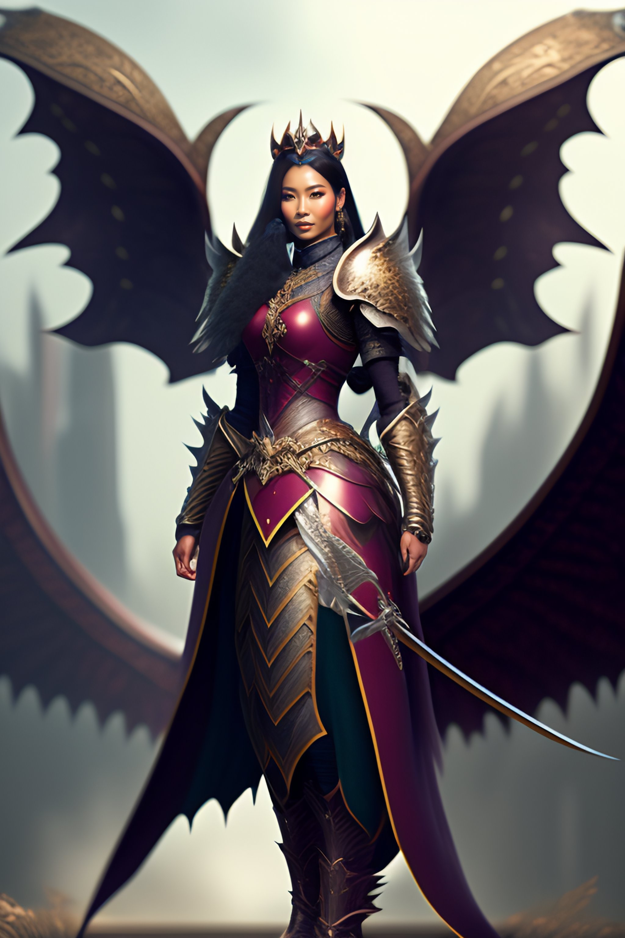 Lexica - Lady dragon Knight with wings