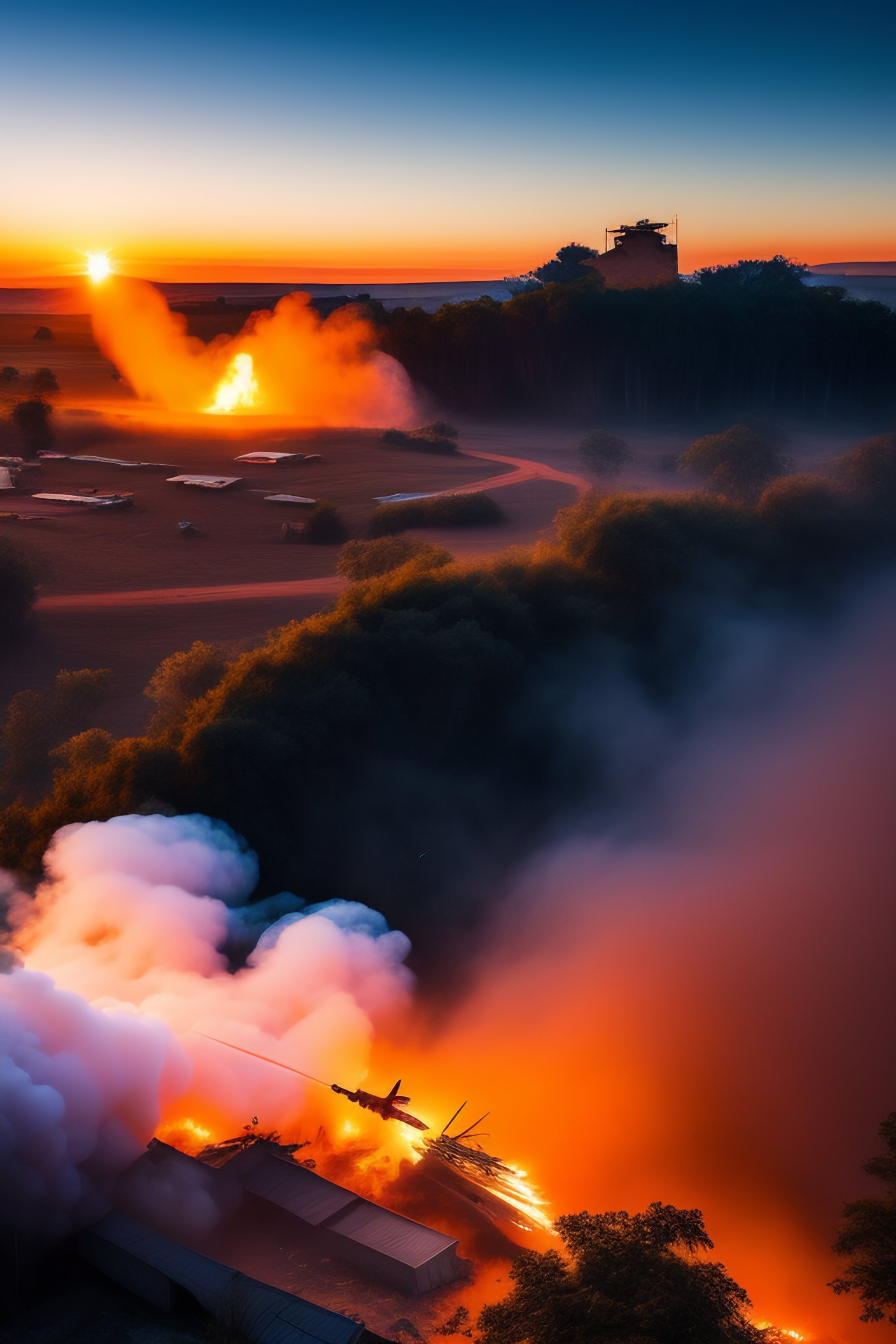 Lexica - Real swat, over ruins, smoke, sunrise, weapon