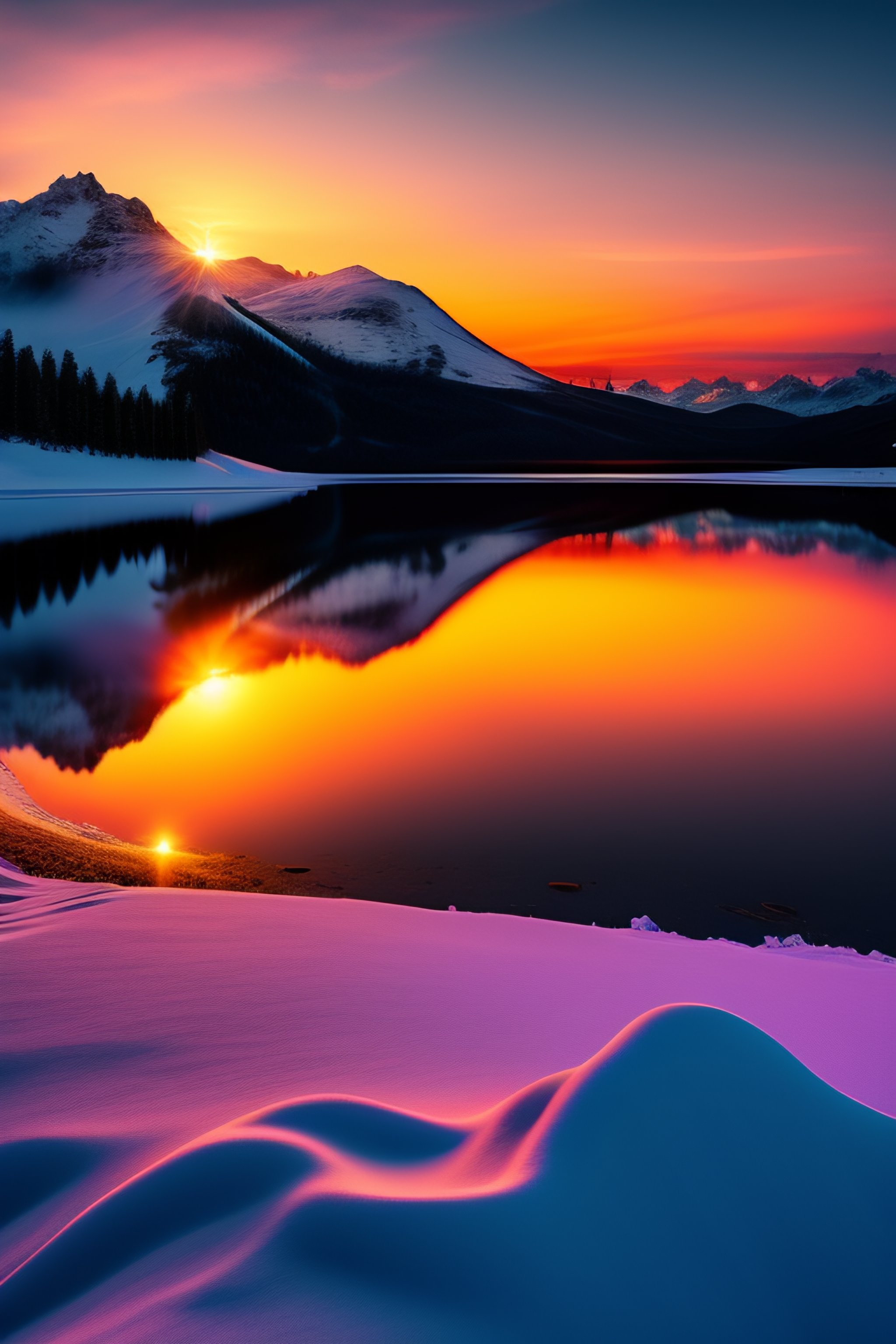 Snowy Mountain Sunset Wallpaper