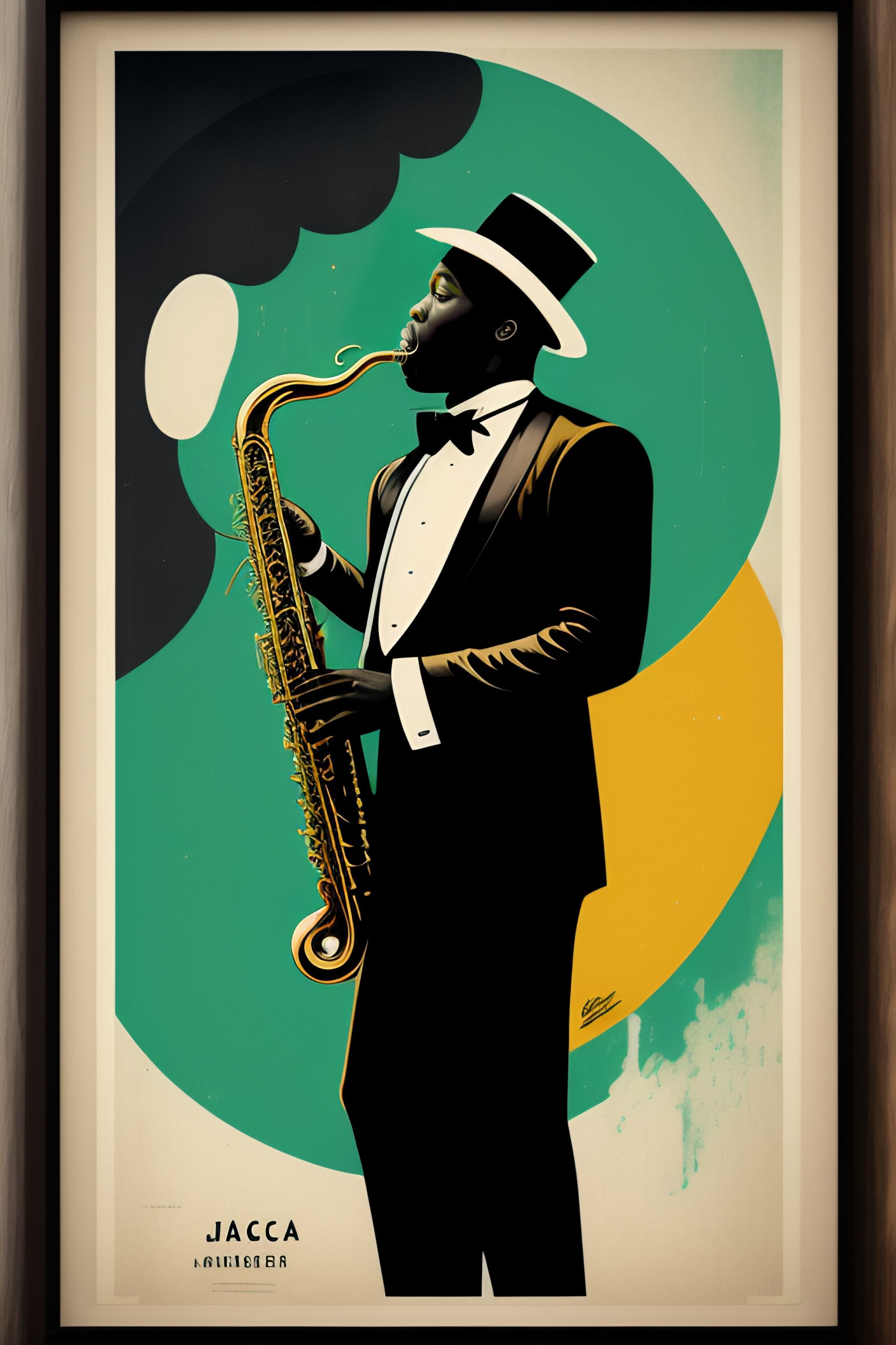 Lexica - Jazz poster with a Negro trumpeter in a performing expressive pose, stylish, designer ...
