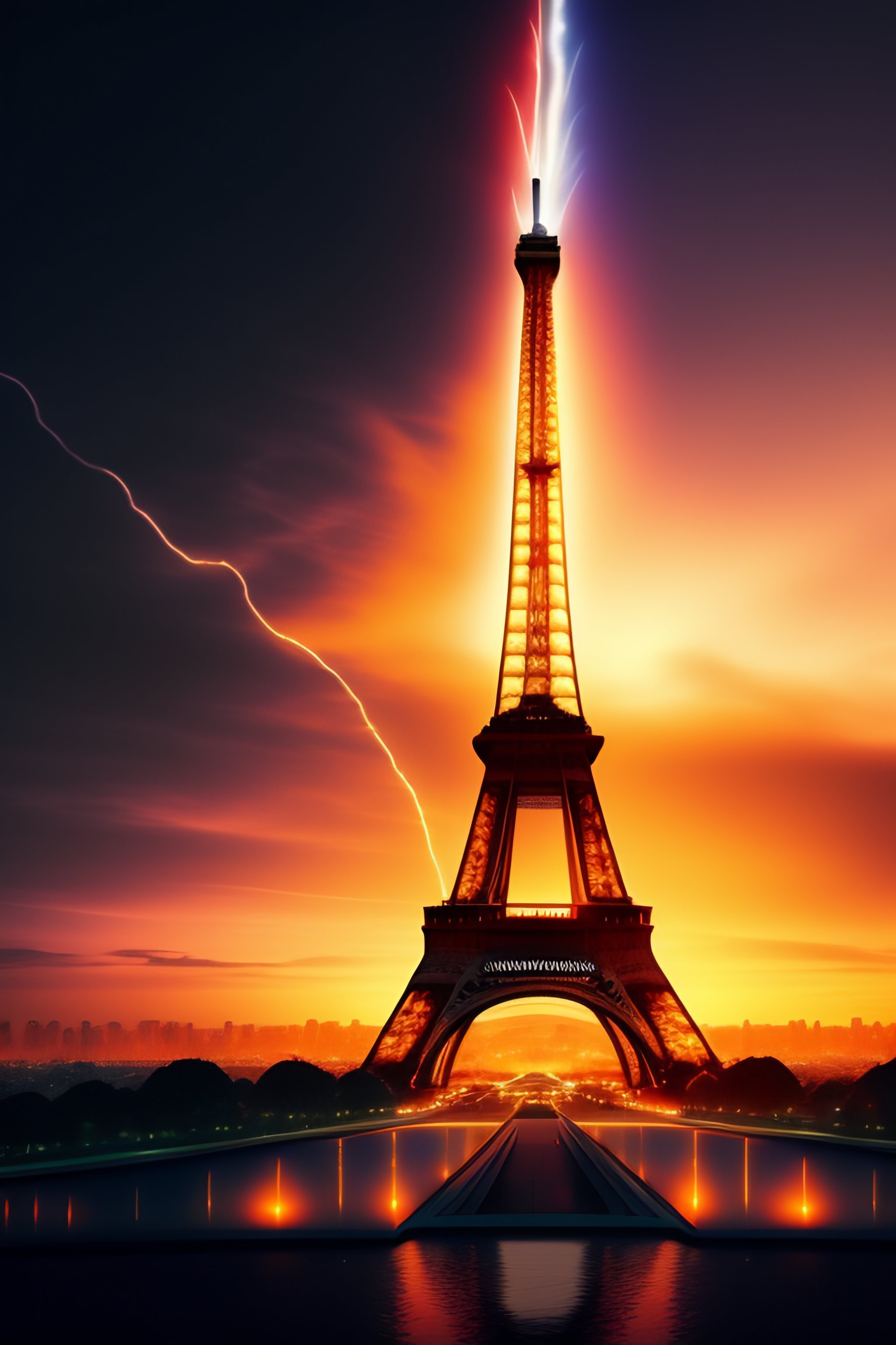 Lexica - The eiffel tower is exploding up in the sky, a matte painting by Vincent Lefevre ...