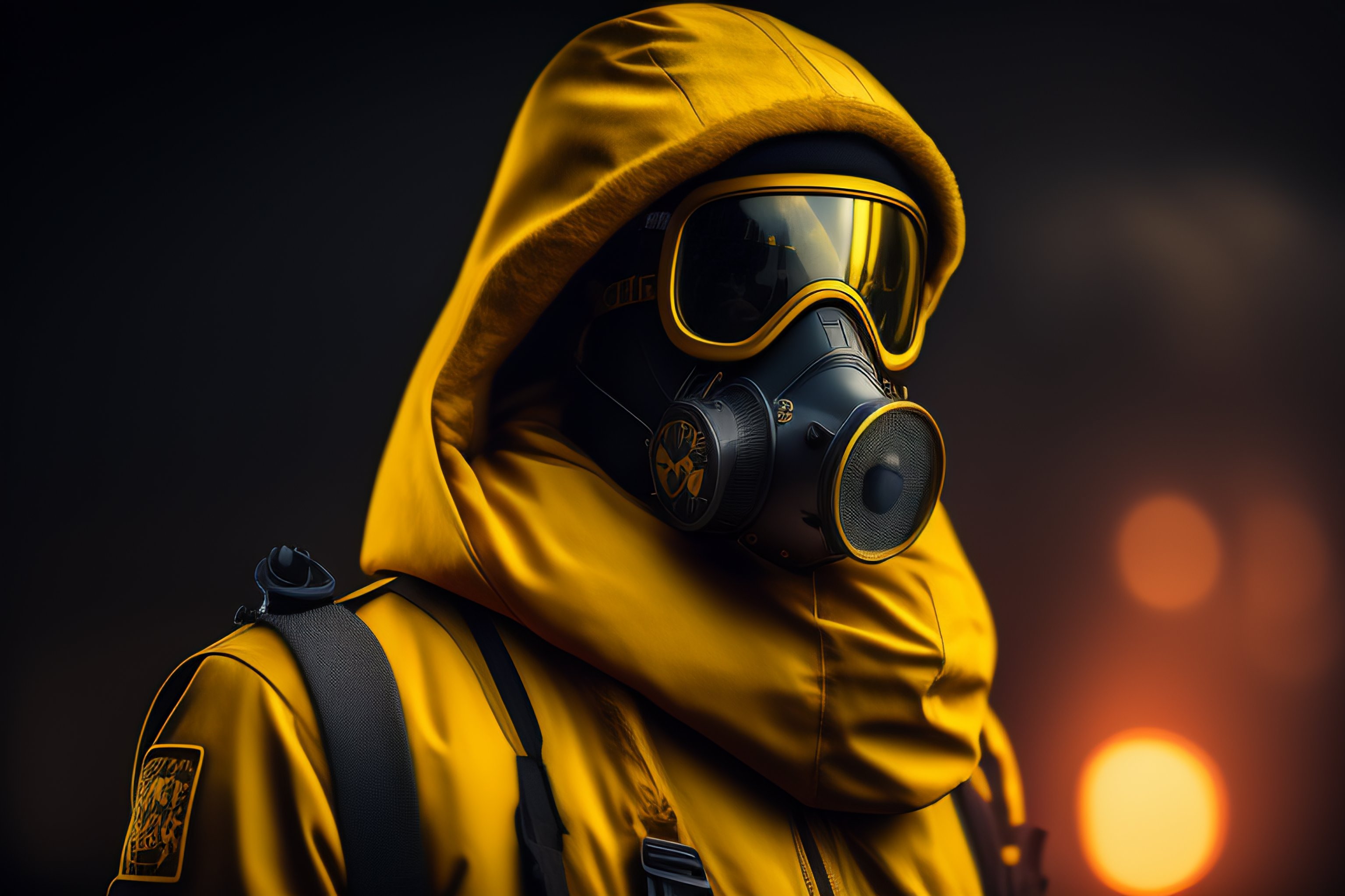 Lexica - A stunning interpretation of a man wearing a yellow gaskmask ...