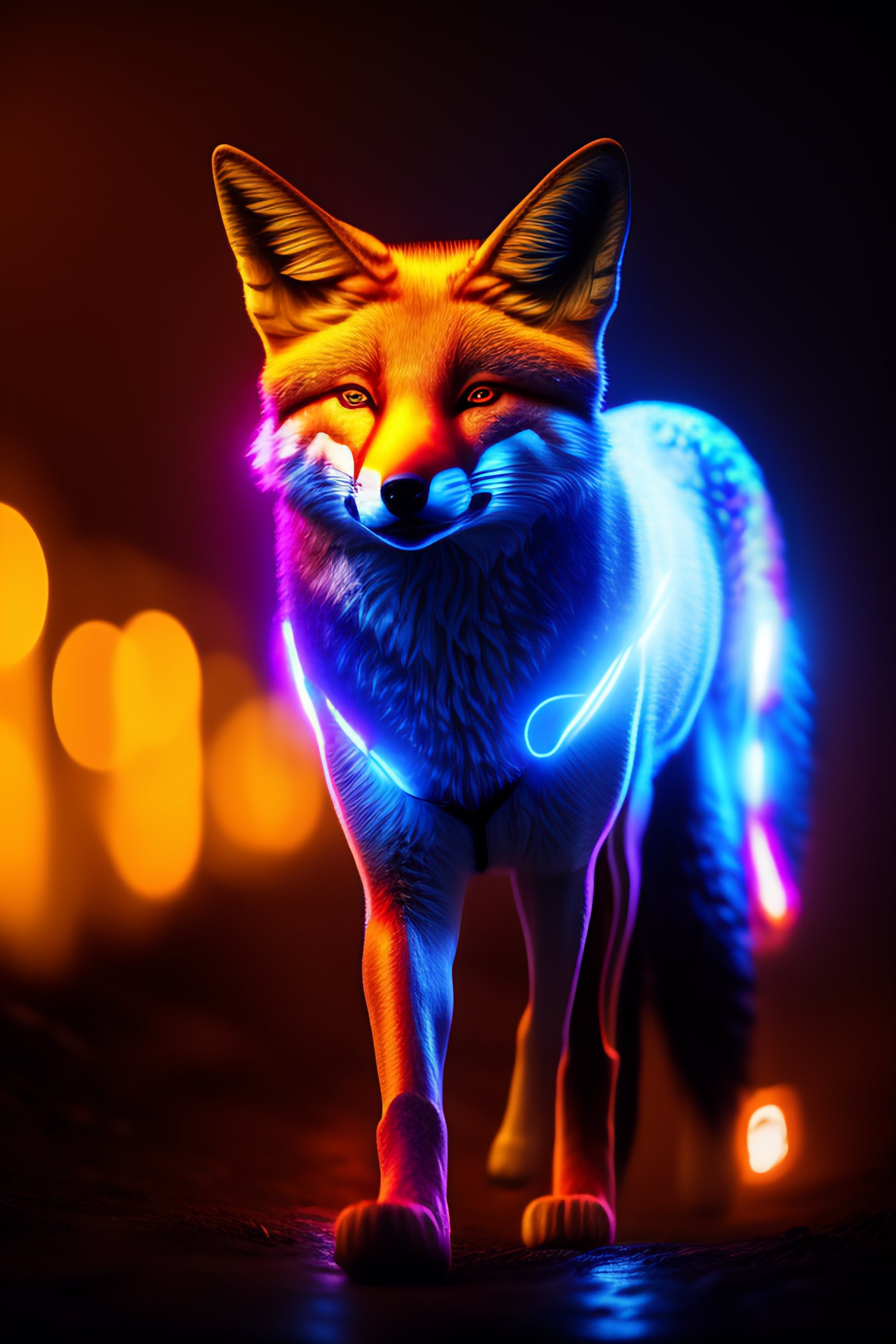 Lexica - Cybernetic fox with fiber optics walking with a shaman HD 8K ...