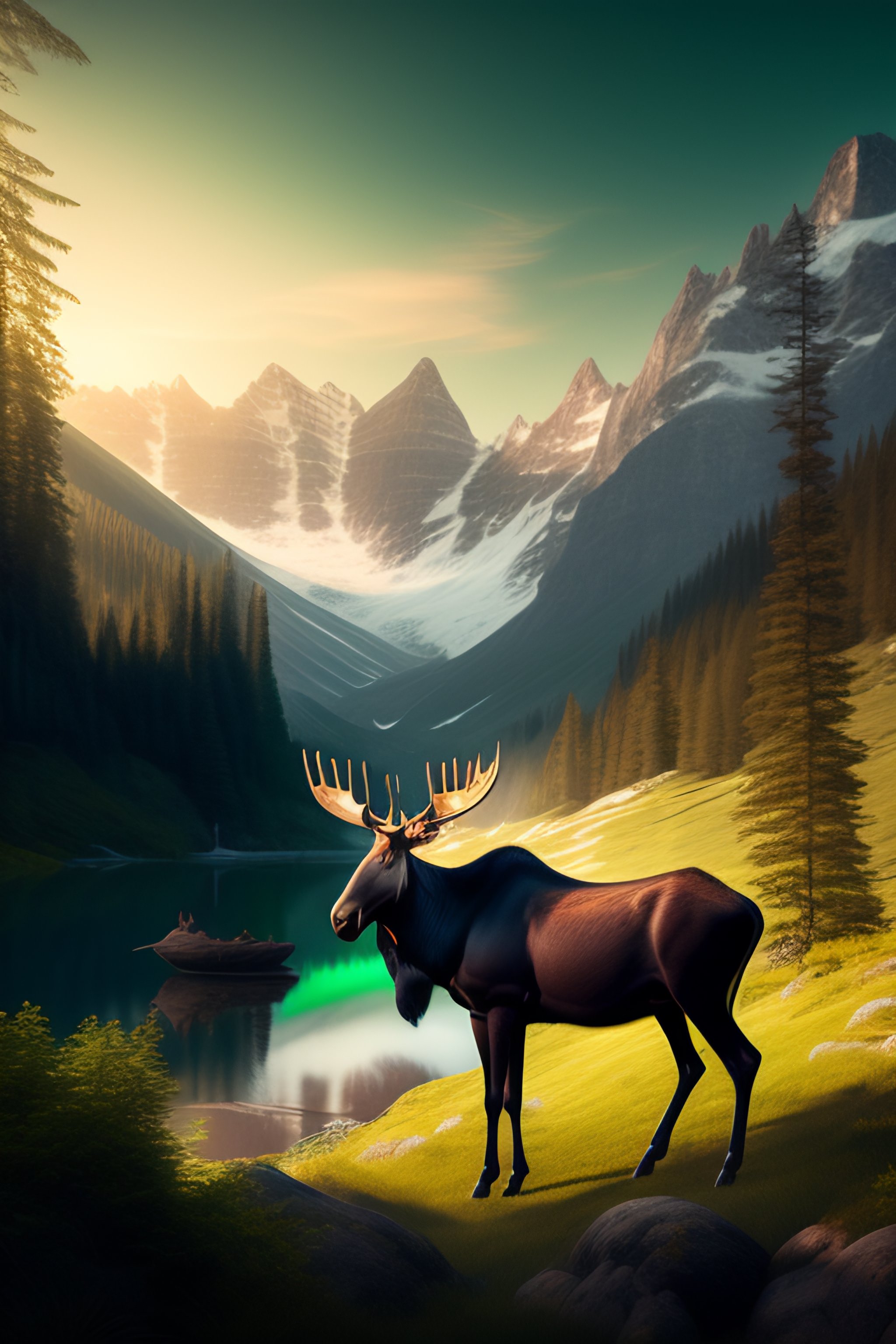 Lexica - Beautiful and highly detailed matte painting of moose wearing ...