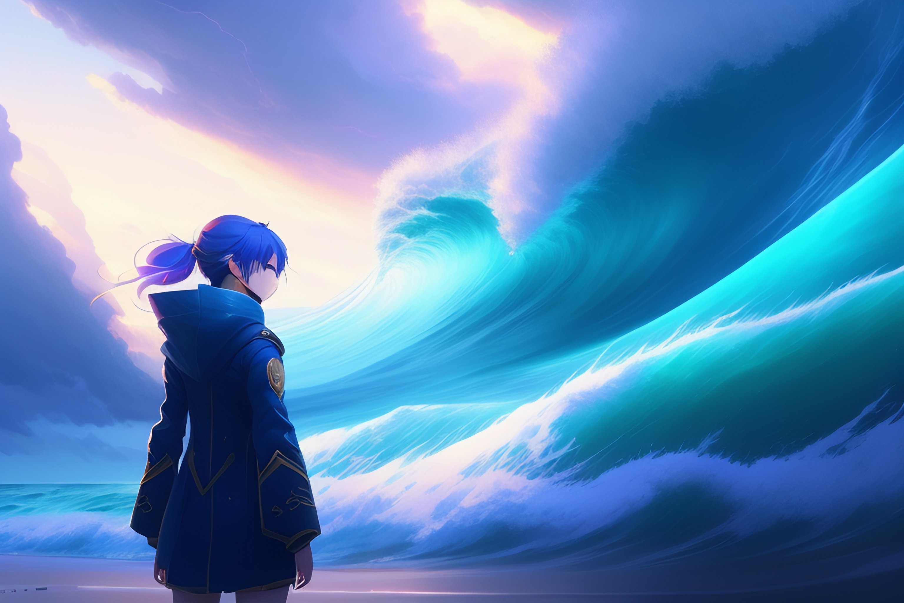 Lexica - Infinite storm, key visual, blue tinted clouds, ocean has ...