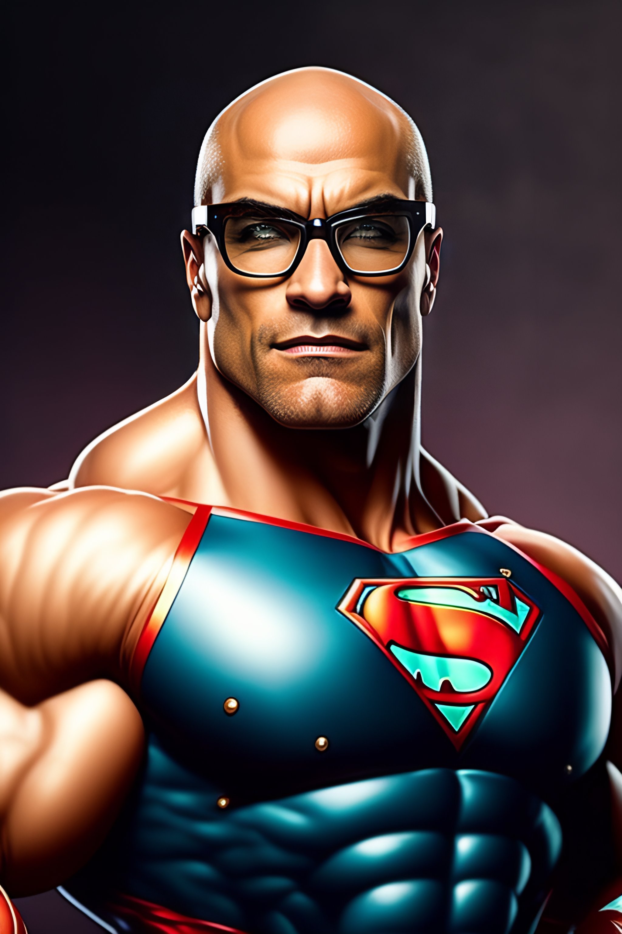 Lexica - Picture of bald muscular superhero with glasses