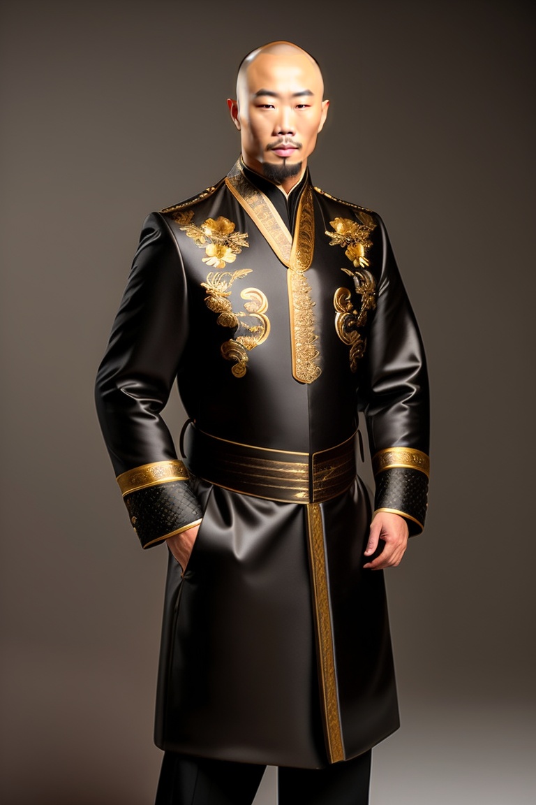 Lexica - Chinese man . 45 age bald with a Classic black silk Tang suit ...