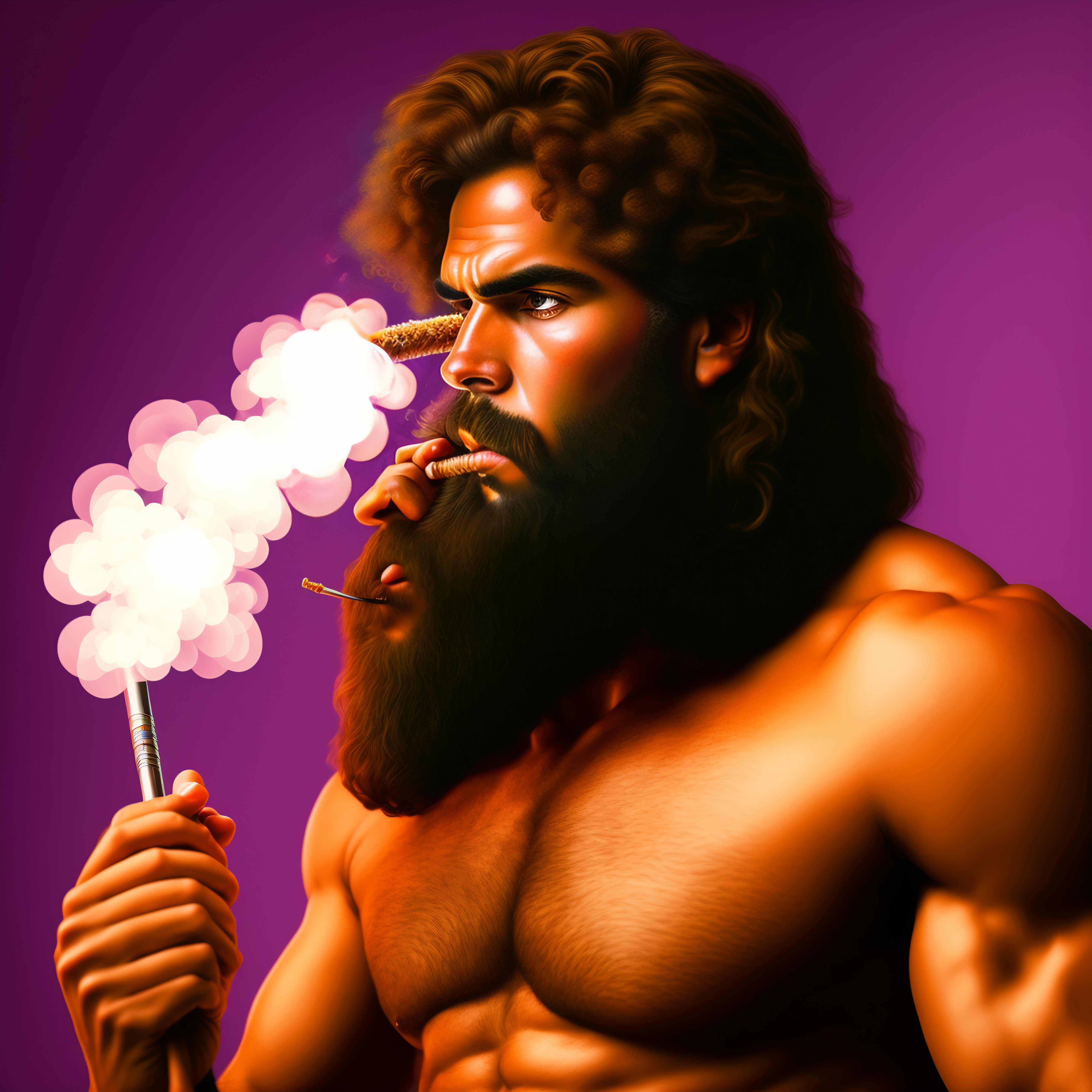 Lexica - Illustration of a caveman smoking a joint hyper detailed