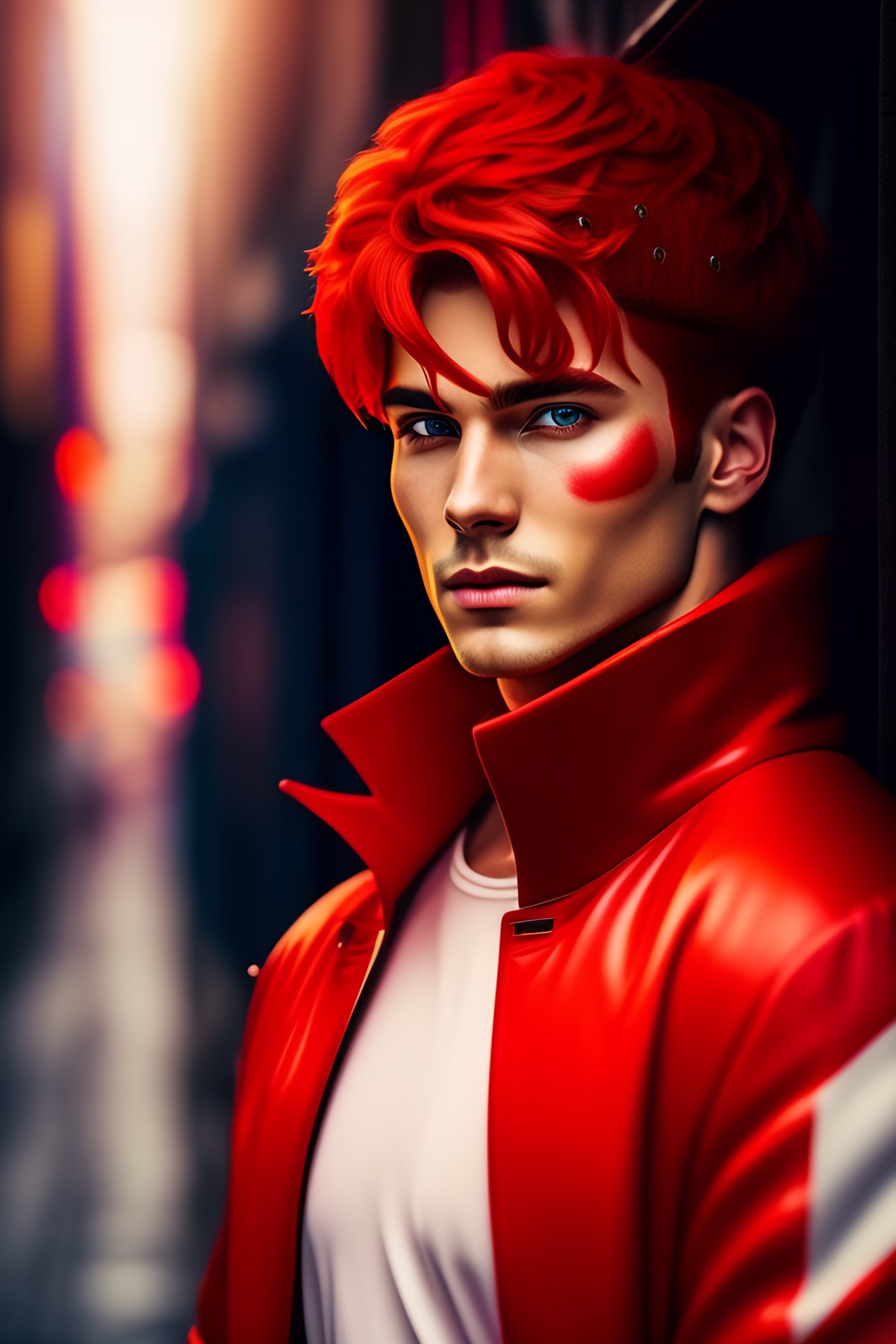Lexica - Effeminite guy, white medical patch on one eye, red hair, red ...
