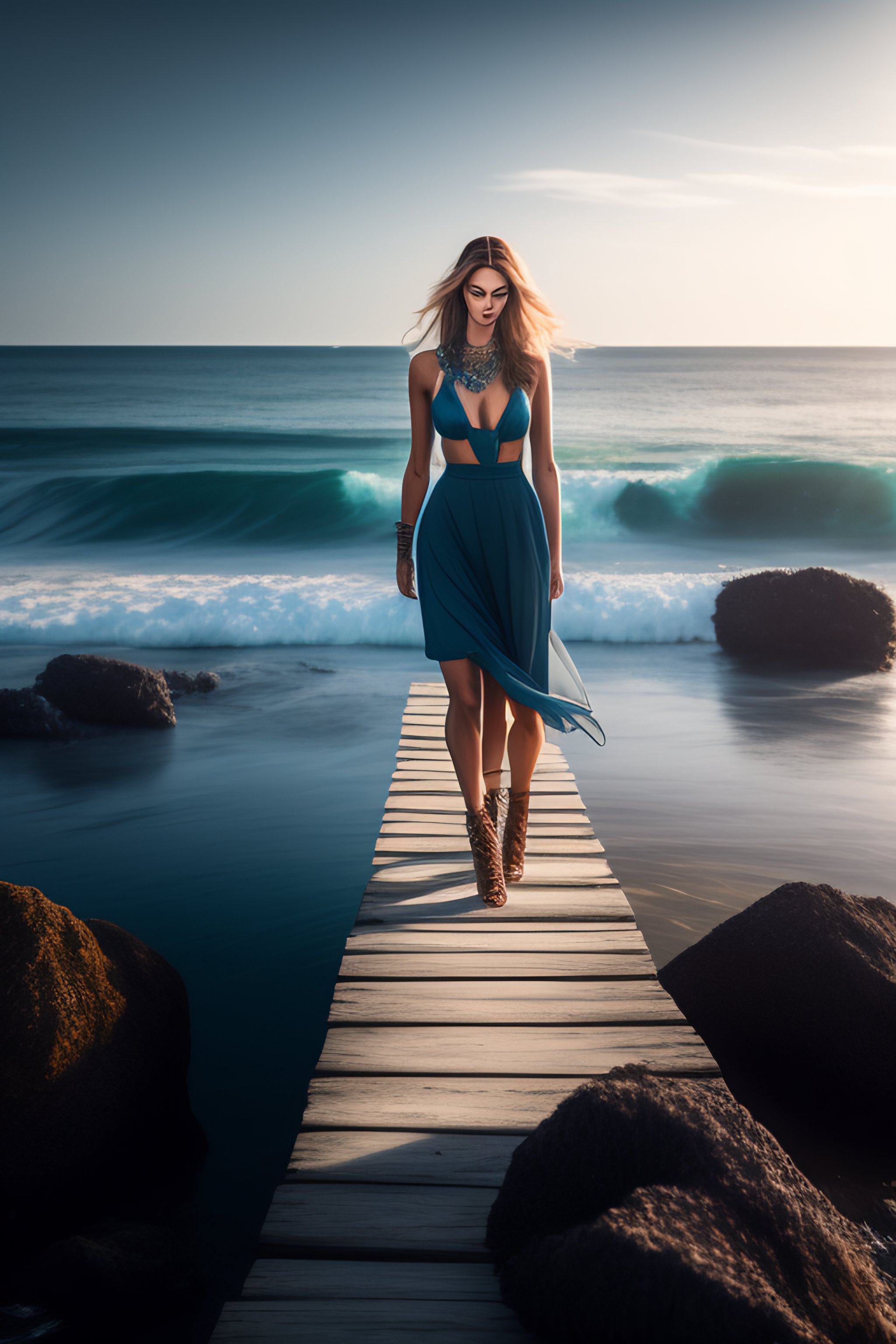 Lexica - Old jetty photo of beautiful tall hottest witch with long hair ...