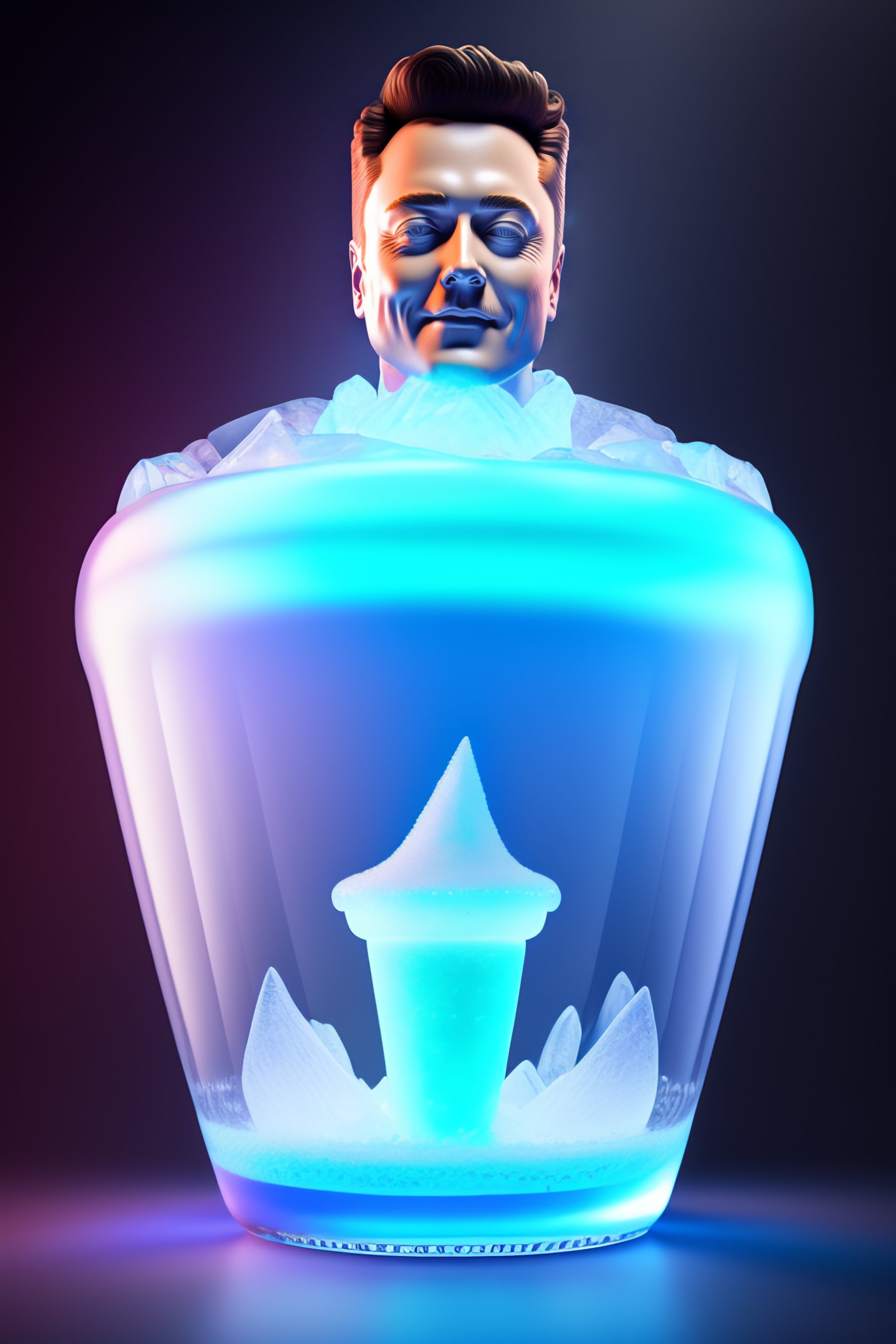 Lexica - Ice Sculpture of elon musk, transparent, frozen, highly ...
