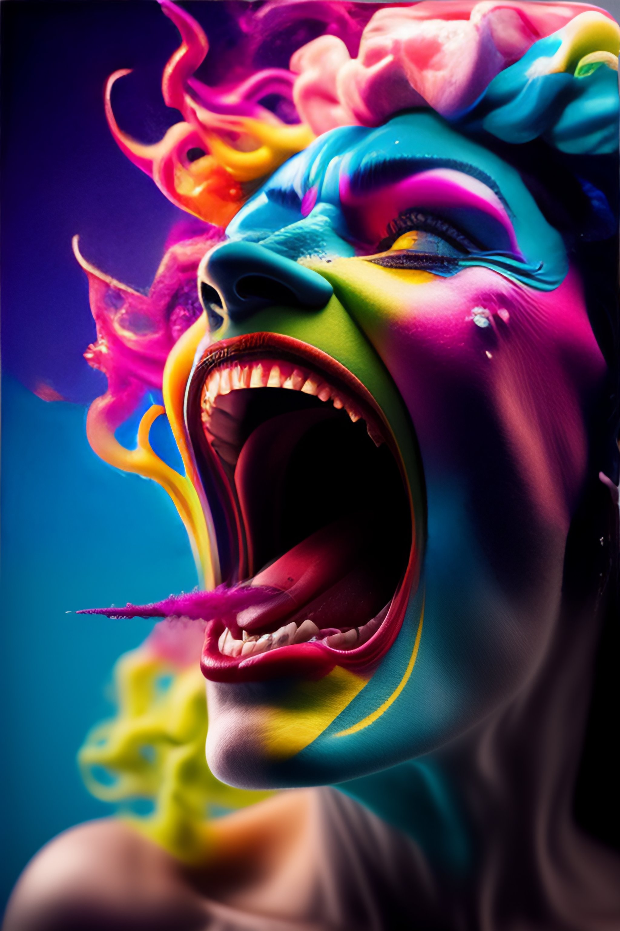 Lexica - A hideous monster shouting, estatic, multicolored light ...