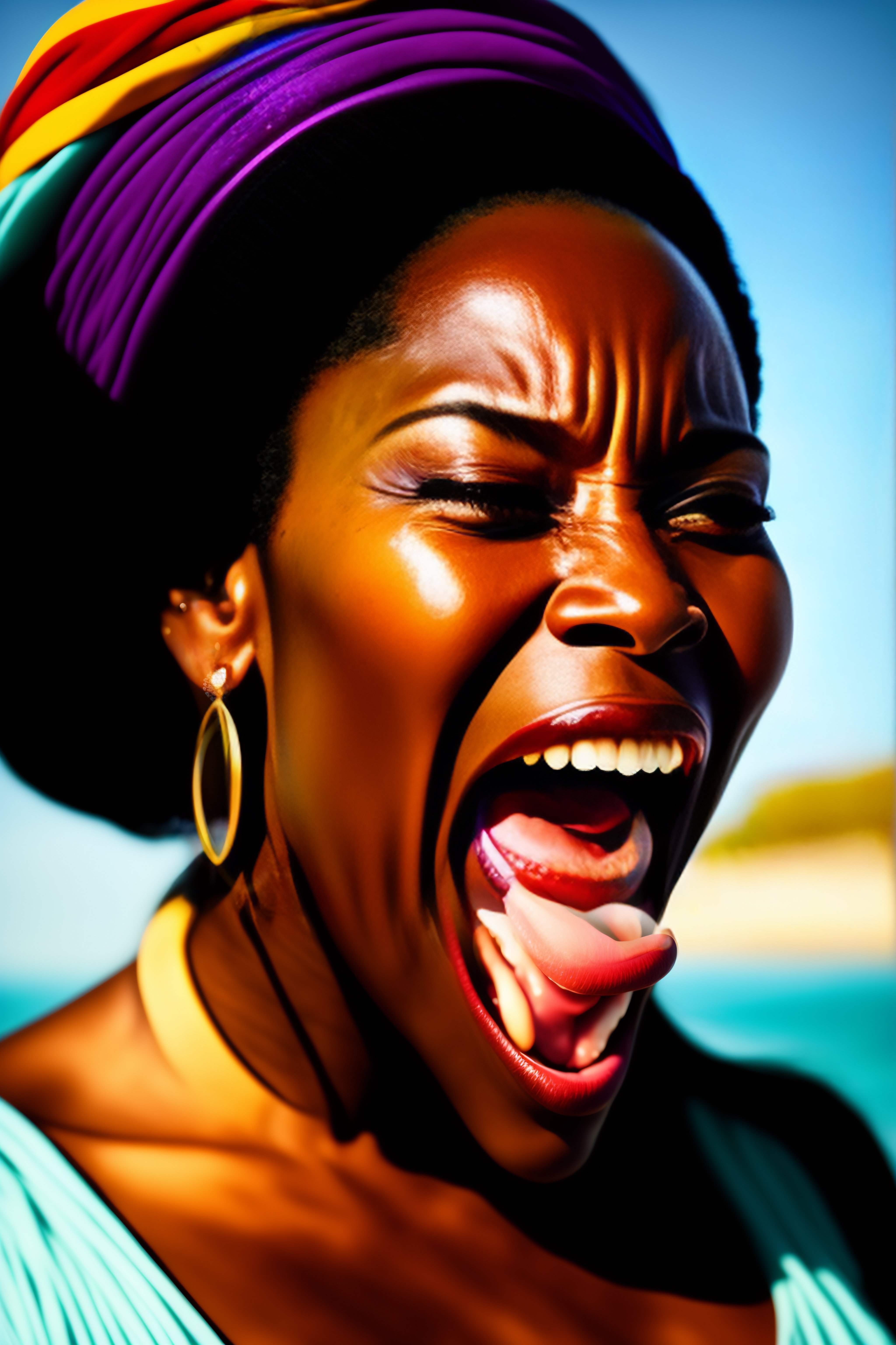 Lexica - Portrait of caribean woman screaming, crying
