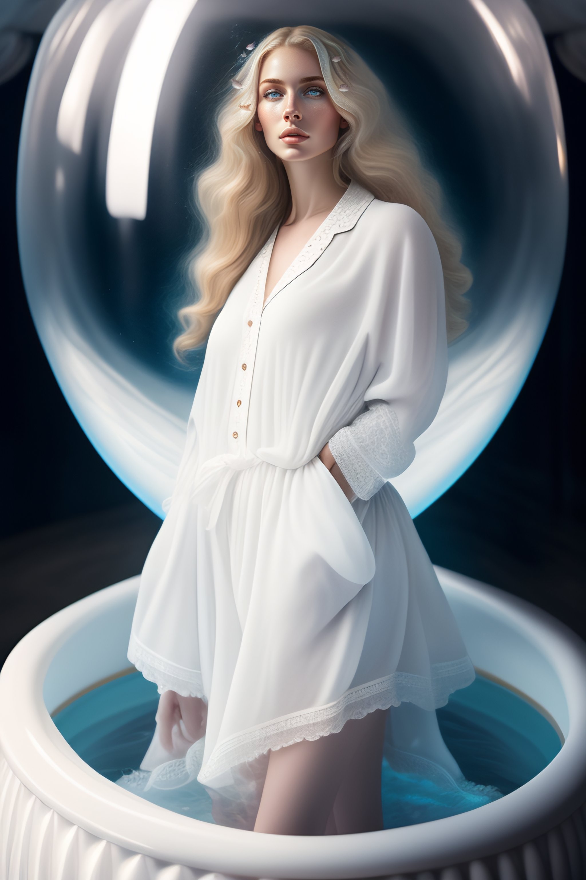 Lexica - A full-body portrait of a pale blonde young women in white ...