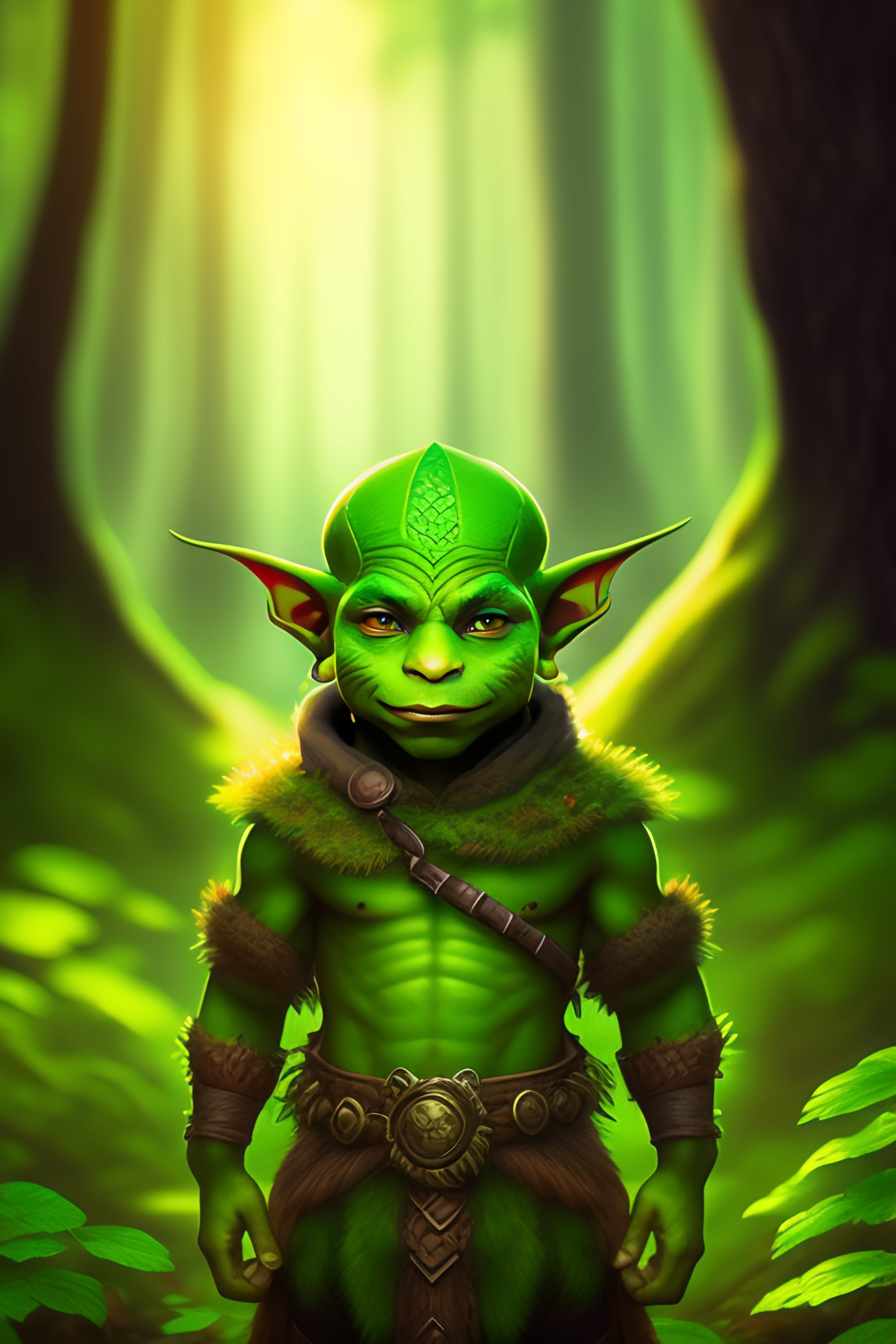 Lexica - Portrait of a small male green-skinned goblin druid with a ...