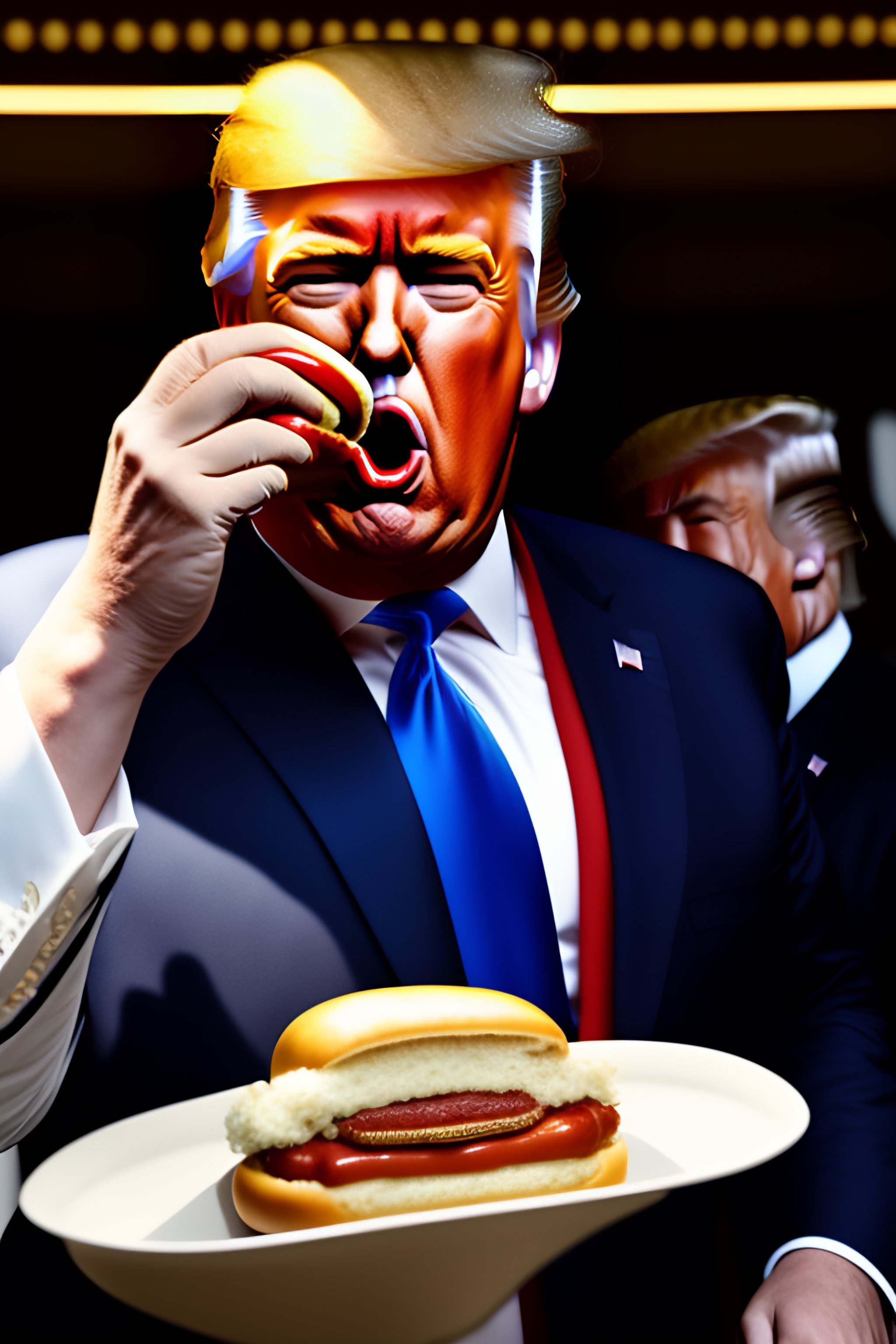 Lexica - Donald Trump eating a hot dog, Melania is mad