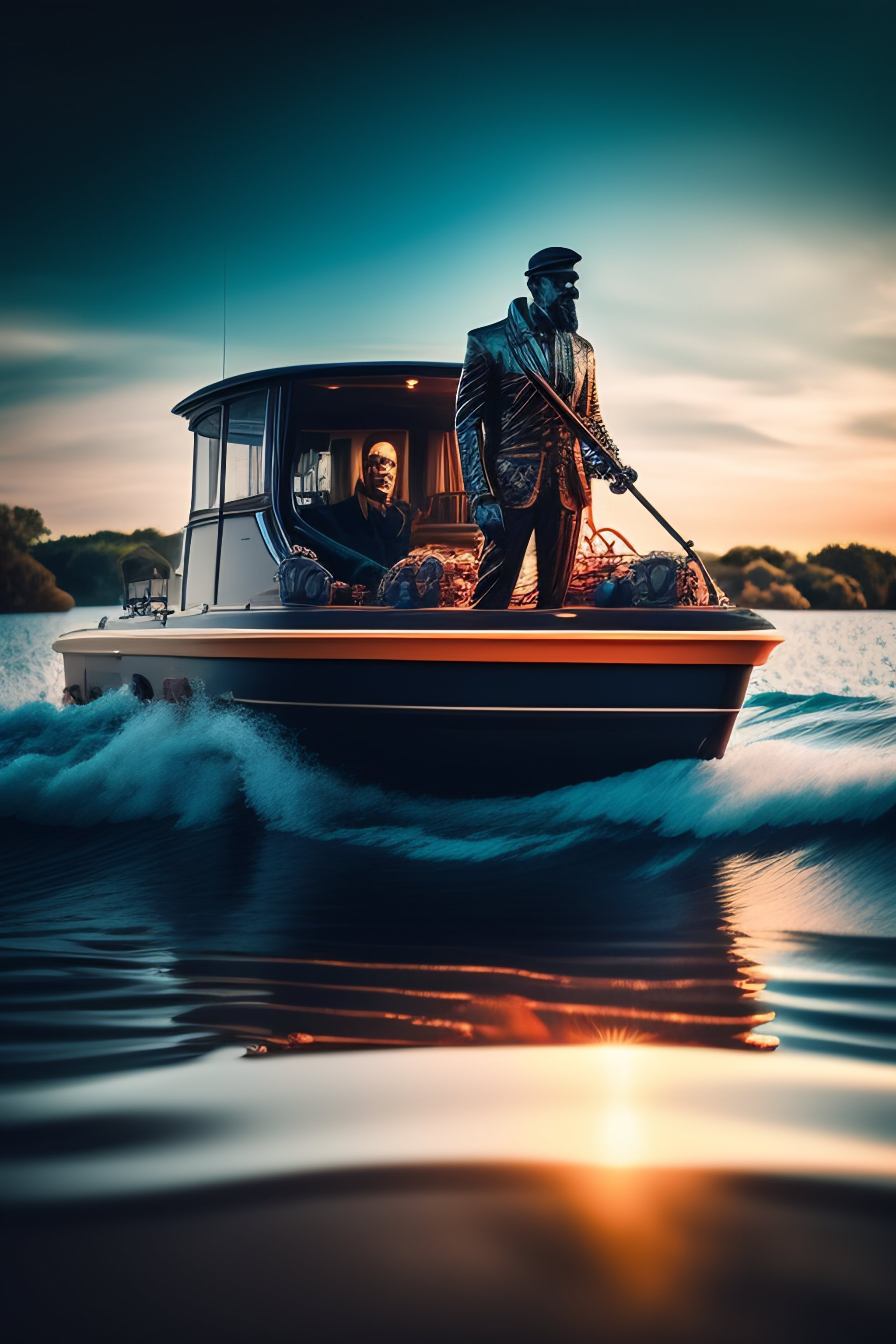 Lexica - Highly detailed, zombie, having a cigar, on a boat, zoom out ...