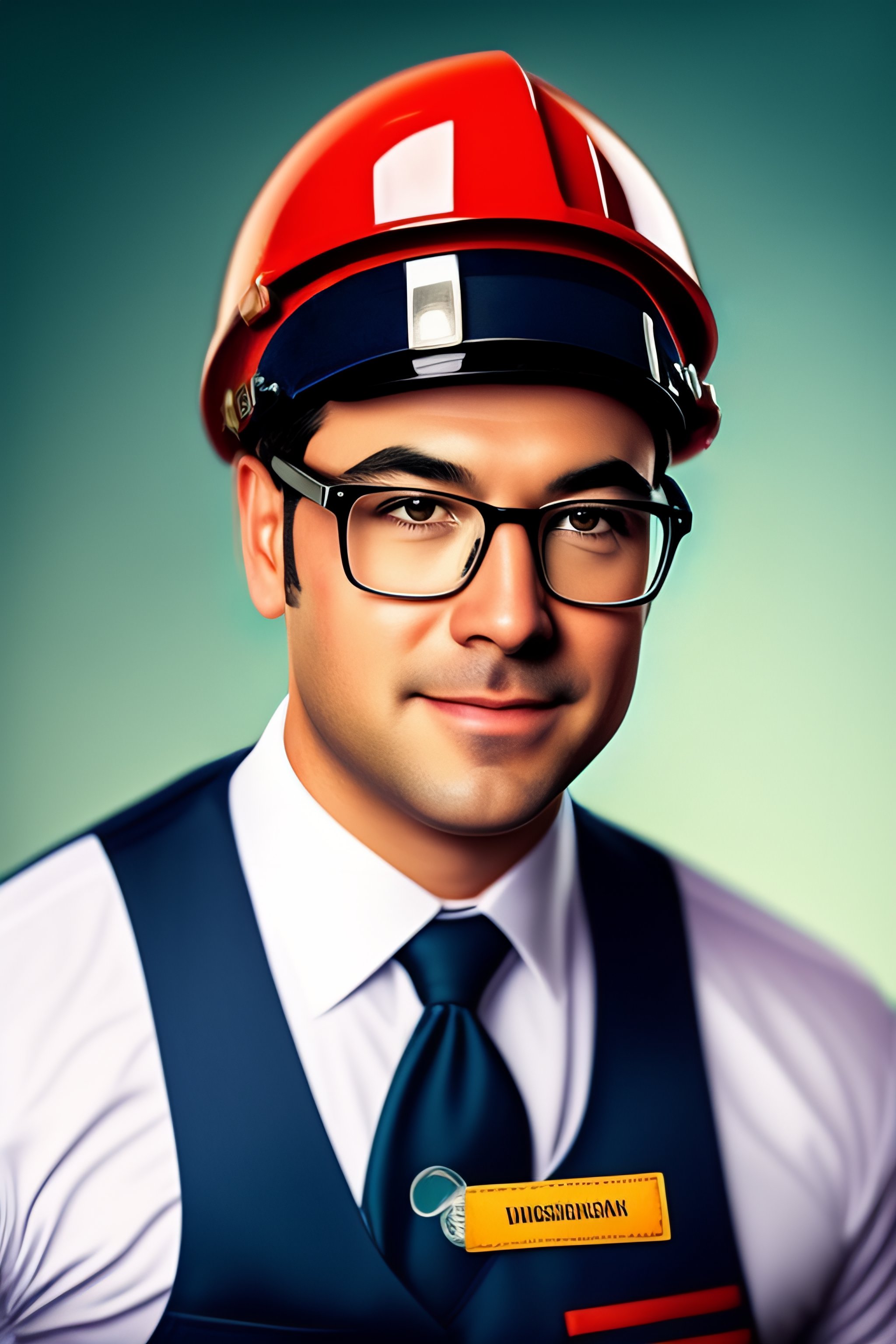 Lexica - Portrait of a nerdy dweeb inspector with glasses and a nametag