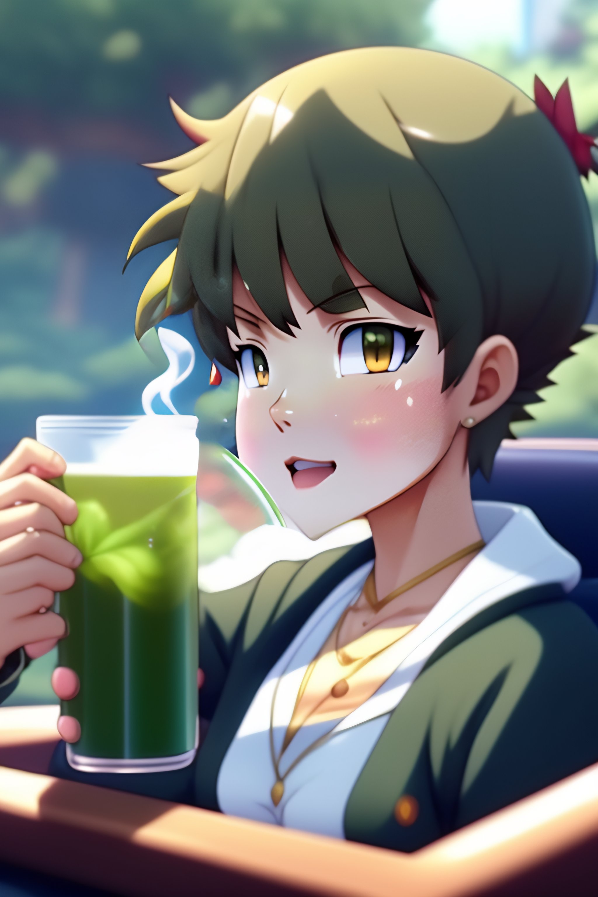 Lexica - High quality image of misty from pokemon drinking matcha tea ...