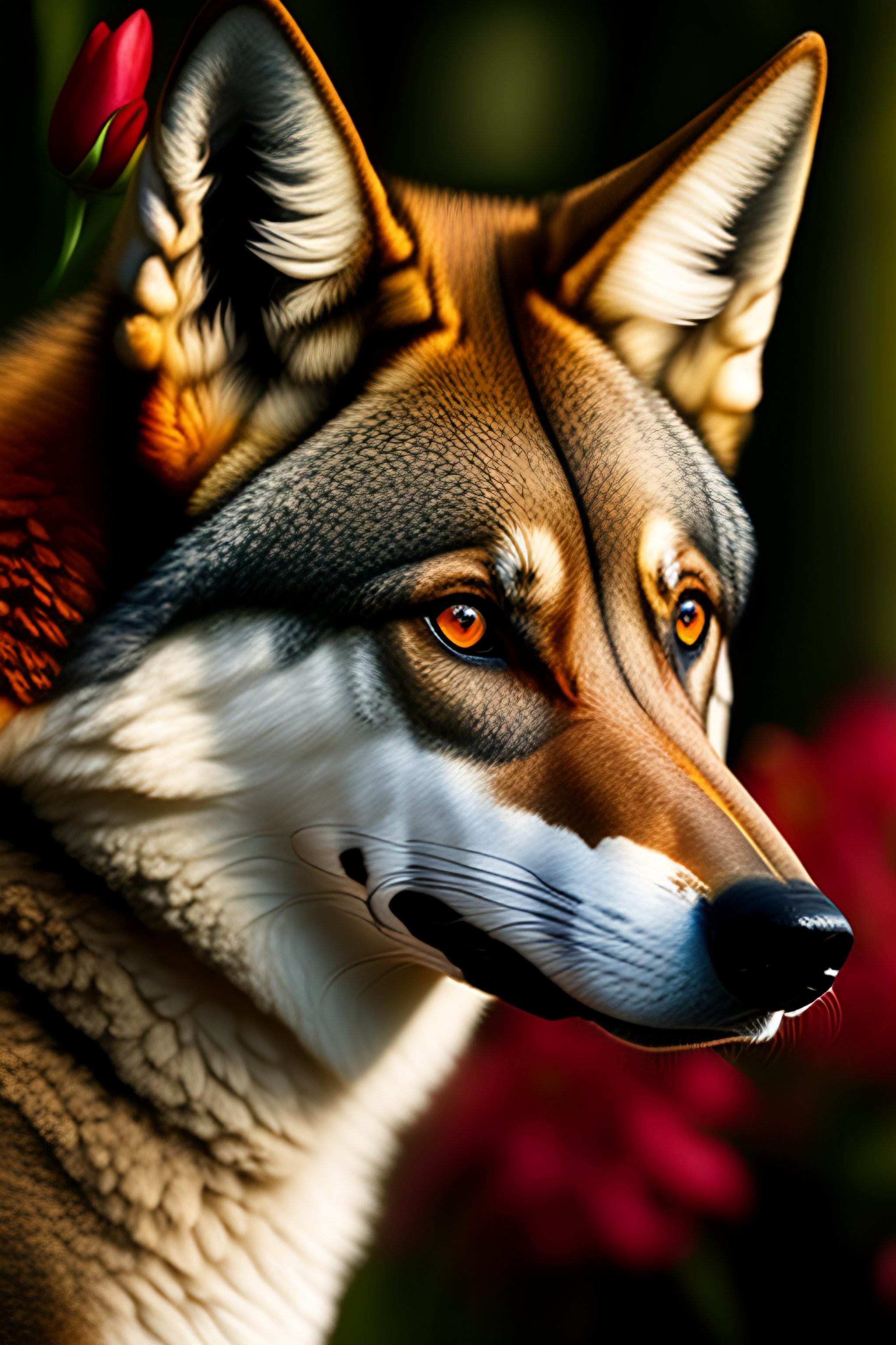 Lexica - A portrait of a red wolf made of flowers,