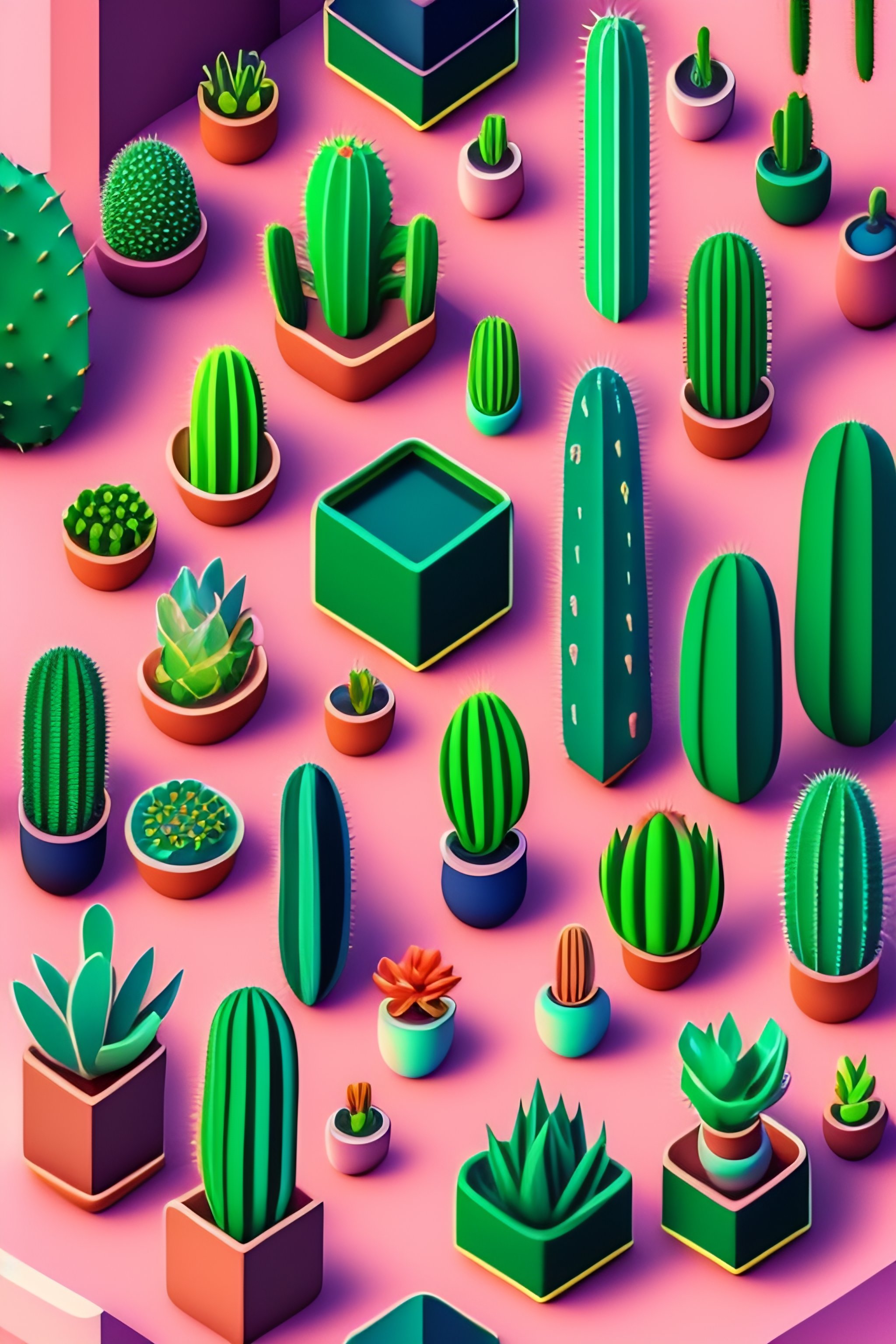Lexica - Isometric cactus pattern, pastel colors