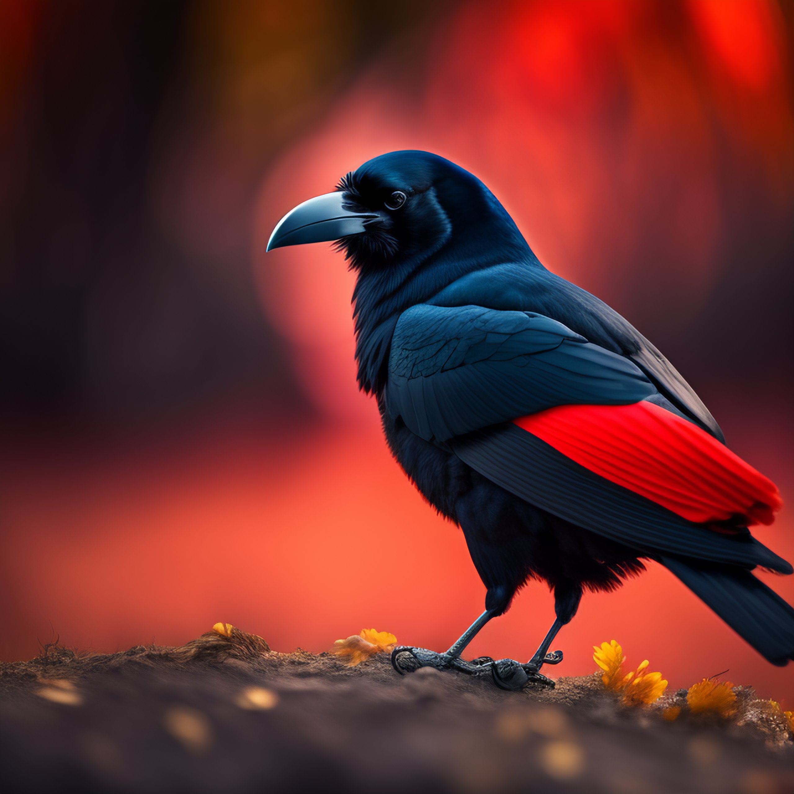 Lexica - Realistic photo of a raven in red headphones