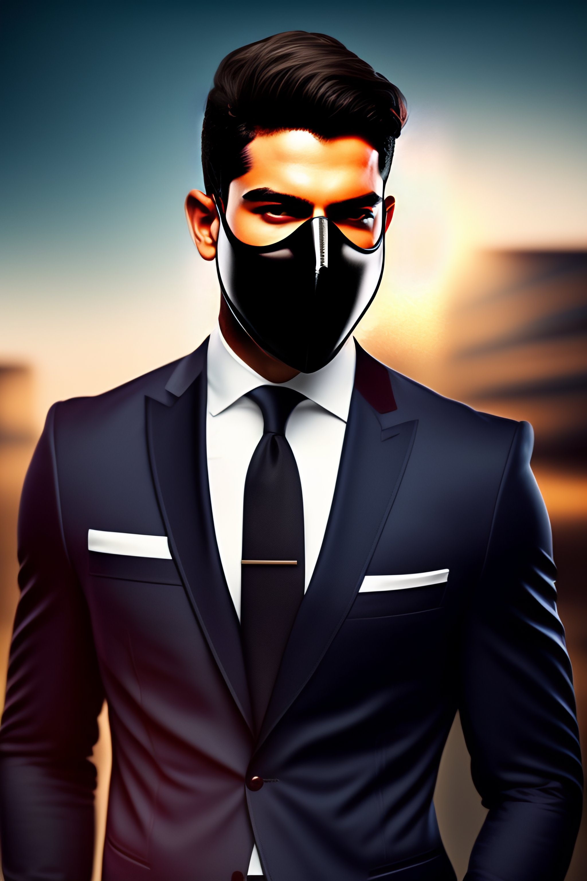 Lexica - Cool guy with vendetta mask , necktie , futuristic ...