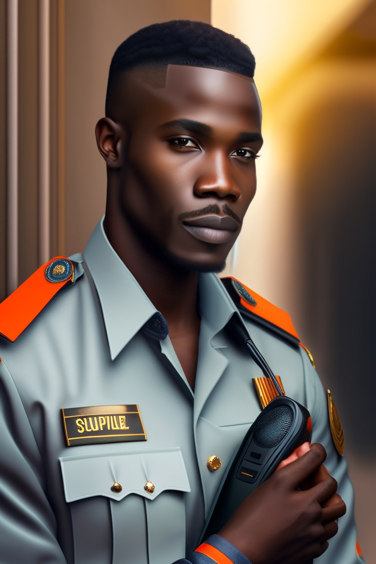 Lexica - A west African male security guard, using a radio