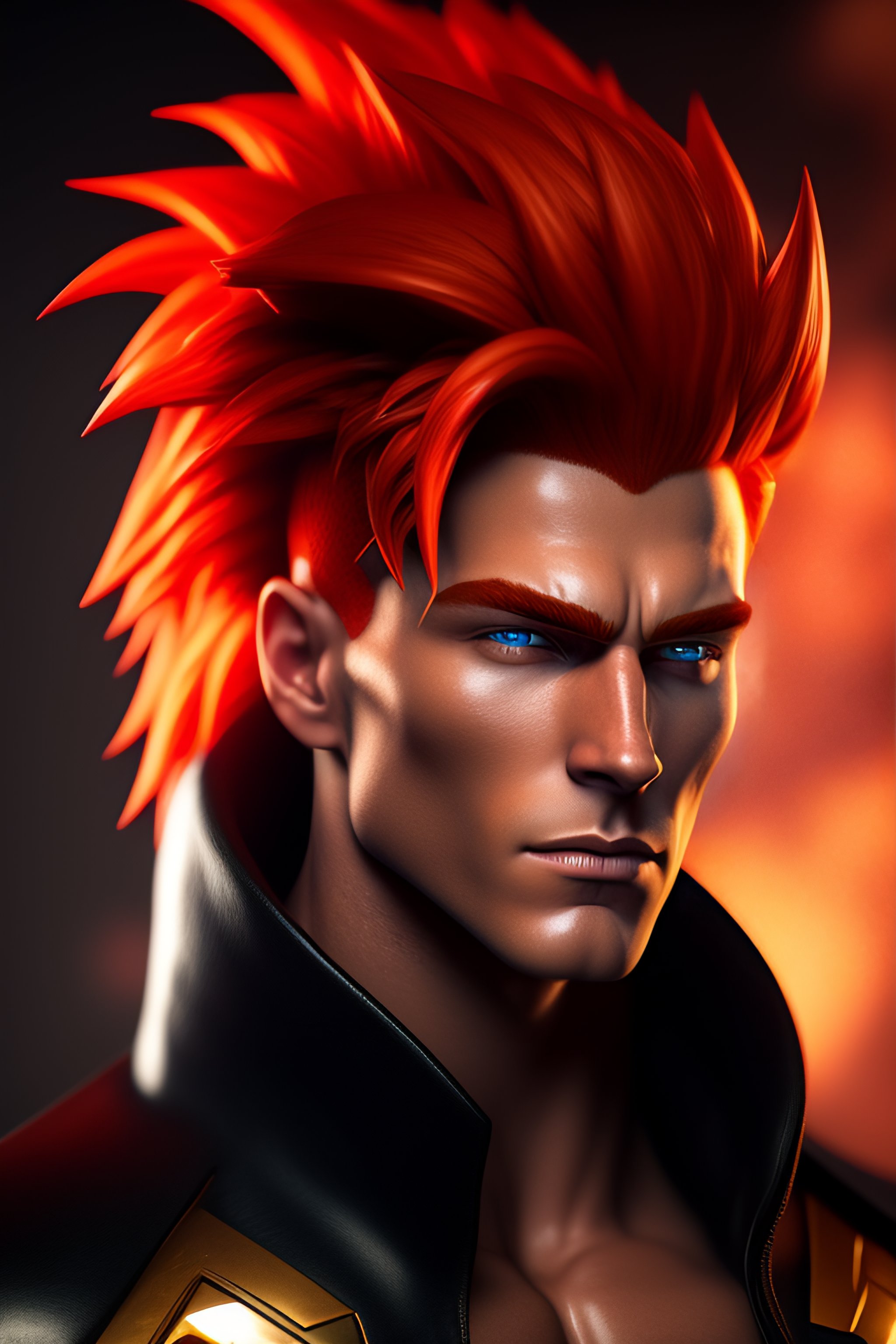 Lexica - Realistic red head male as Ultra Ego Super Sayain 8k hi-res
