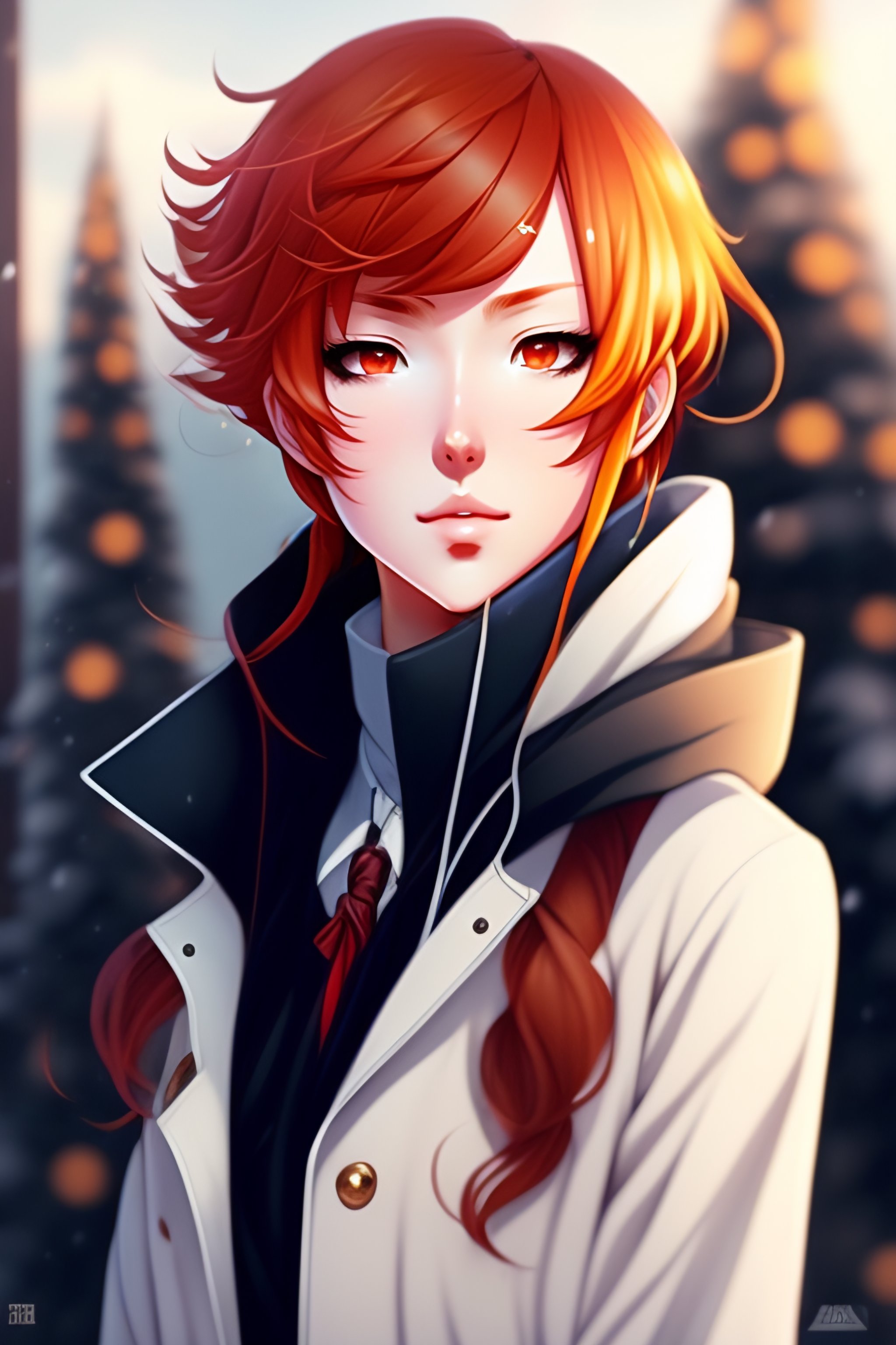 Lexica - Anime art, androgynous, very long hair, winter clothe, long ...