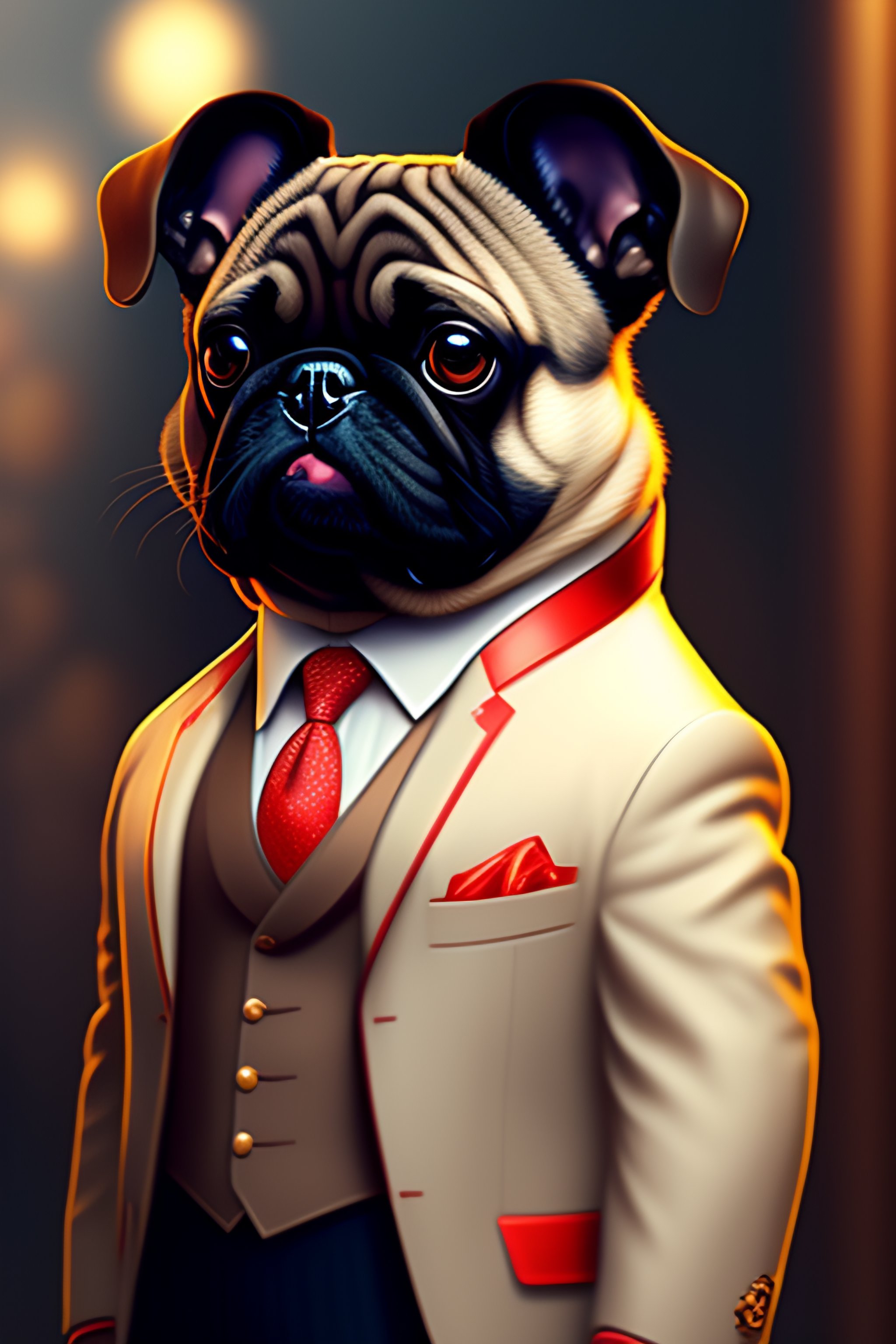 Lexica - Anthro furry humanoid pug, three piece suit, character concept ...