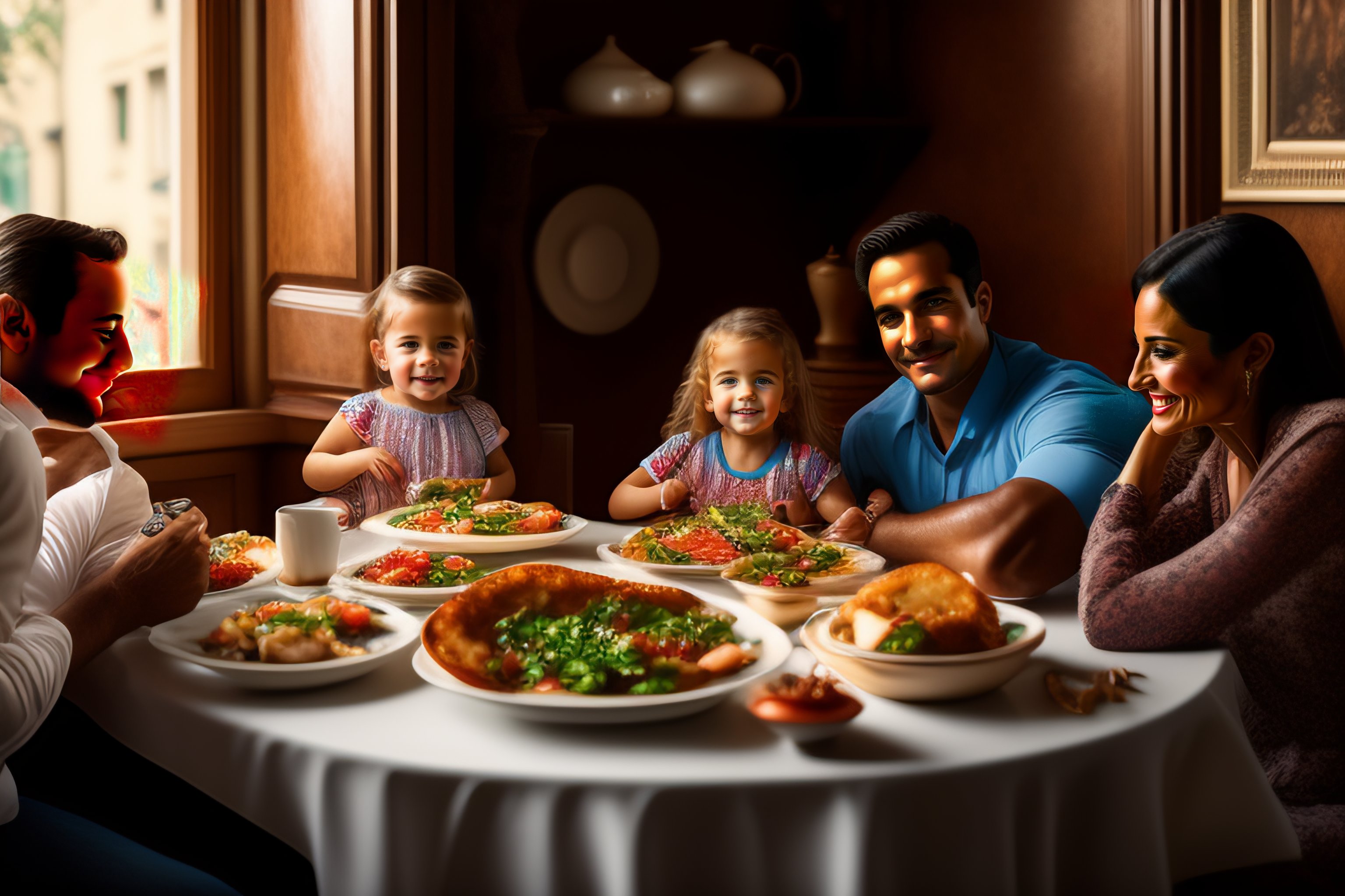 Lexica - A family sitting at a table full of Italian dishes